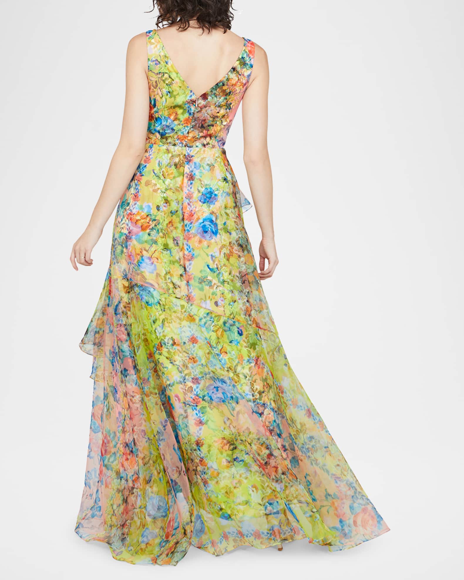 Theia Mindy High-Low Ruffle Organza Gown | Neiman Marcus