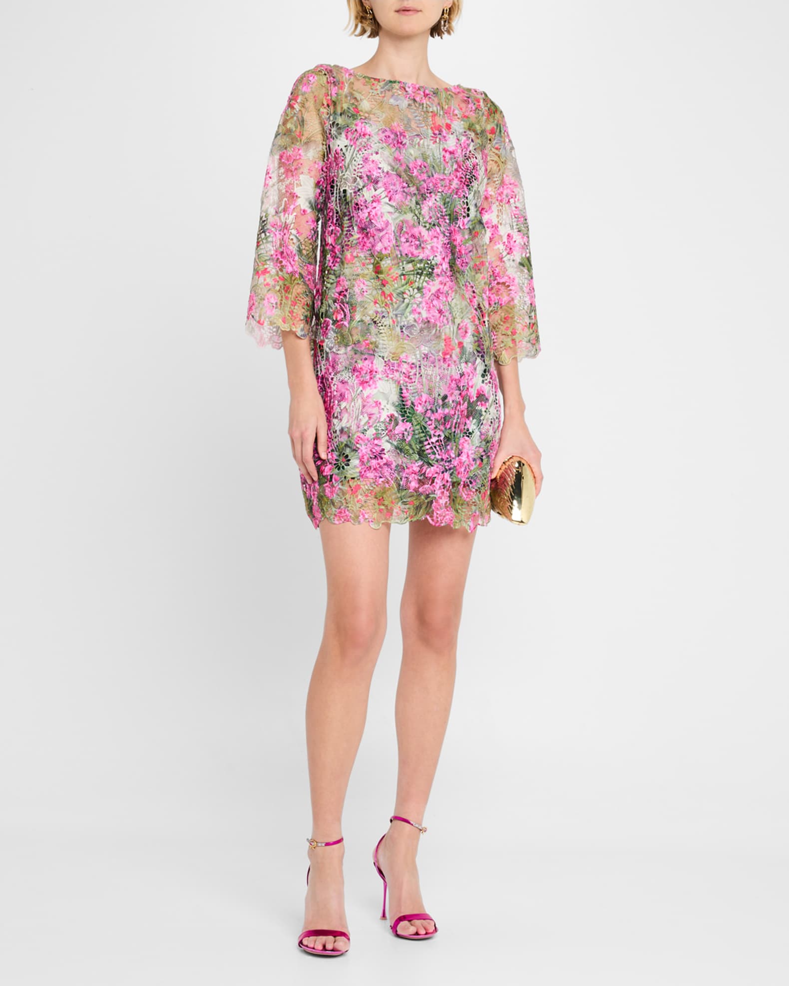 Ungaro Printed Floral Lace Mini Shift Dress | Neiman Marcus