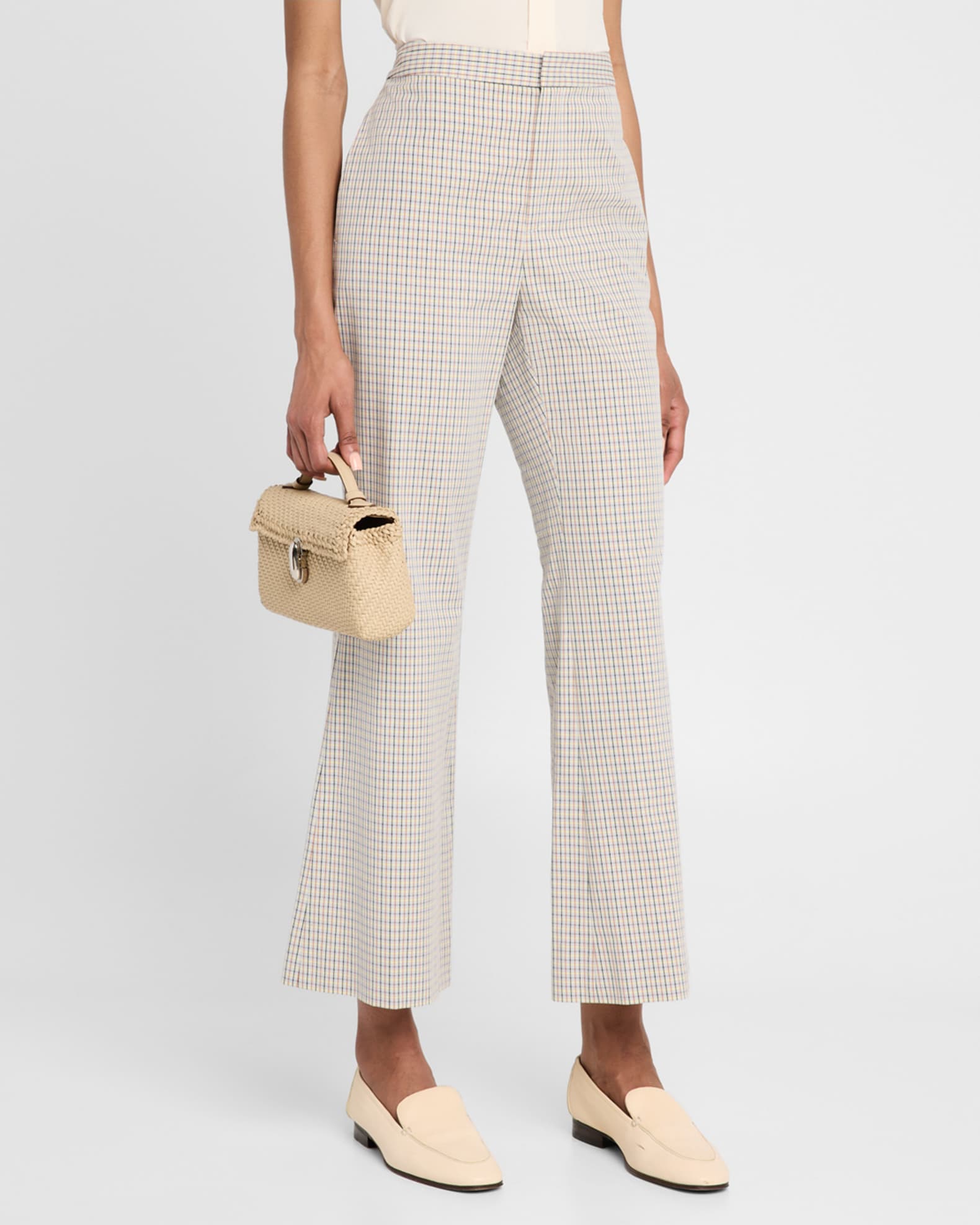 Vince Crop Flare Gardeners Check Pants | Neiman Marcus
