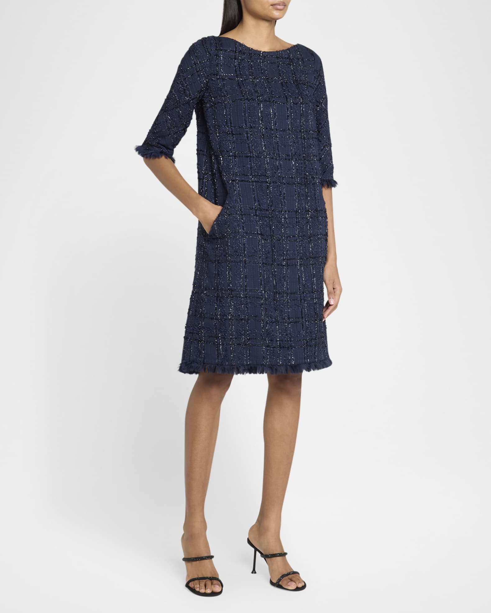 Talbot Runhof Linton Metallic Tweed Shift Dress | Neiman Marcus