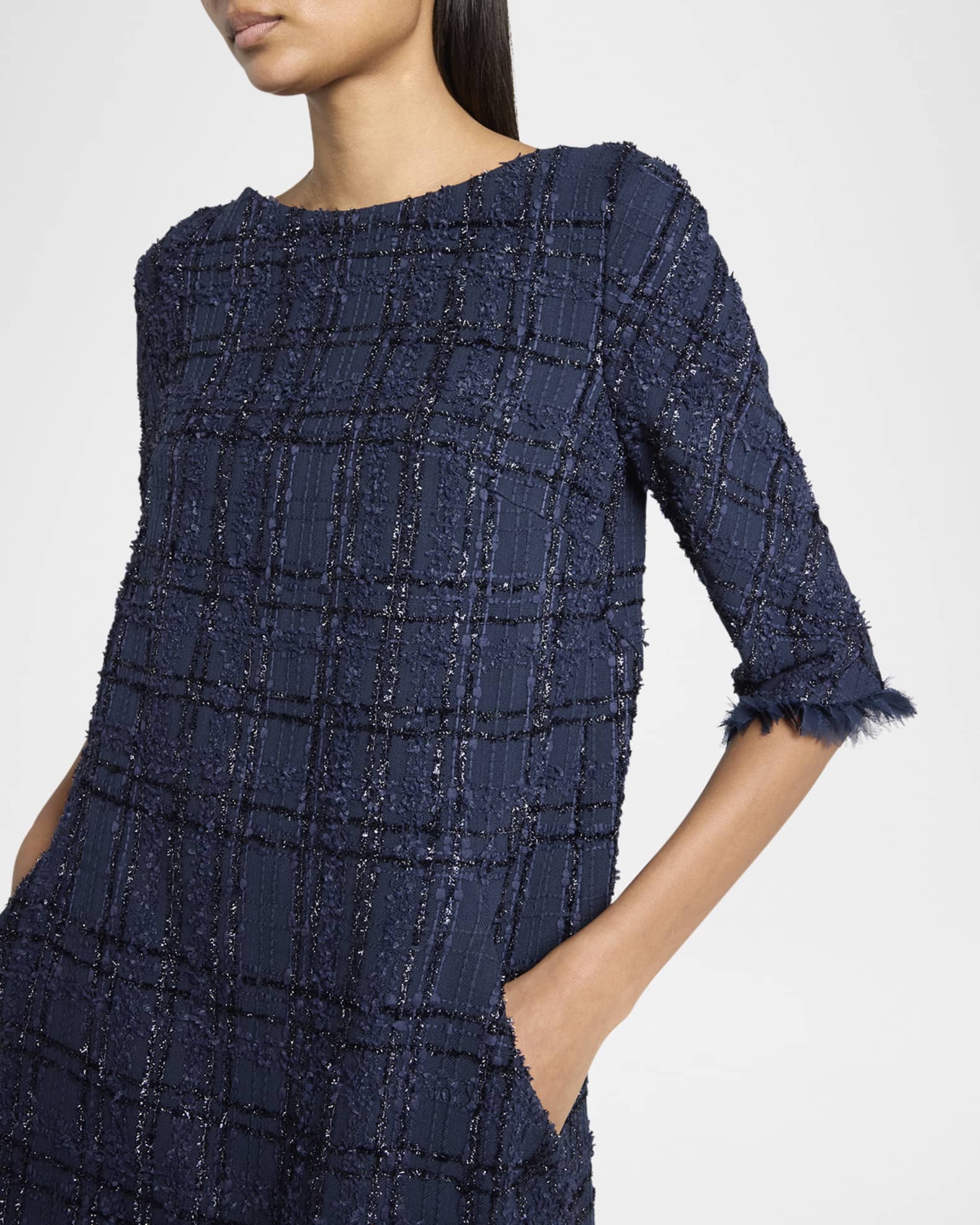 Talbot Runhof Linton Metallic Tweed Shift Dress | Neiman Marcus