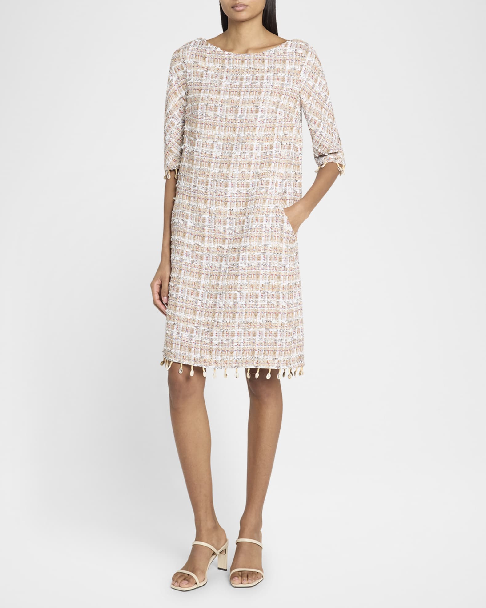 Talbot Runhof Safari Tweed Beaded-Fringe Dress | Neiman Marcus