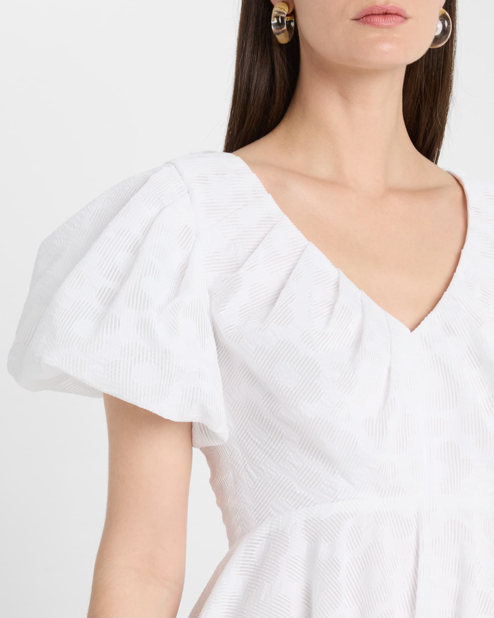 Talbot Runhof Pril Flower Organdi Puff-Sleeve Midi Dress | Neiman Marcus