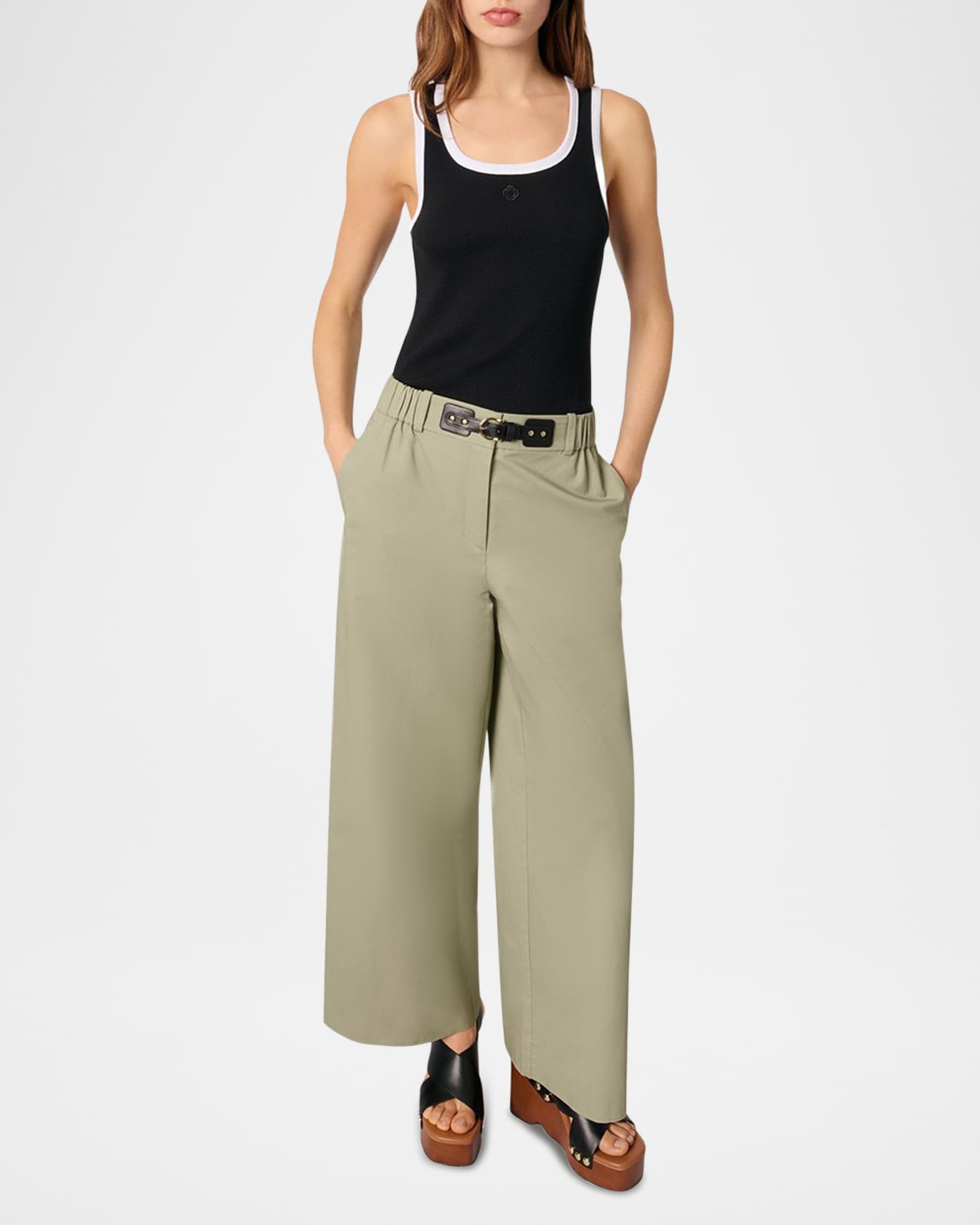 Maje Pillan Wide-Leg Gabardine Pants | Neiman Marcus
