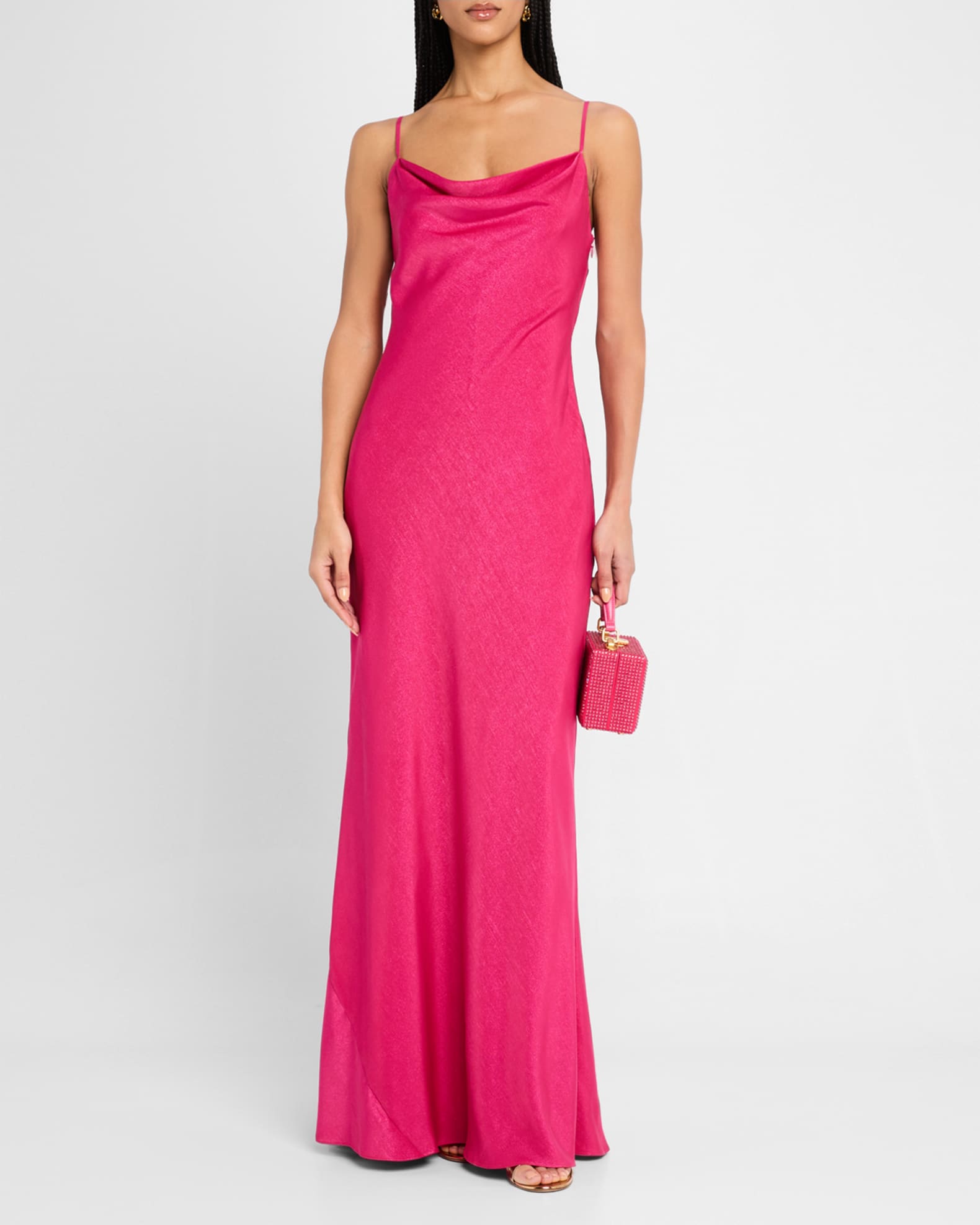 Liv Foster Adeline Foiled Open-Back Gown | Neiman Marcus