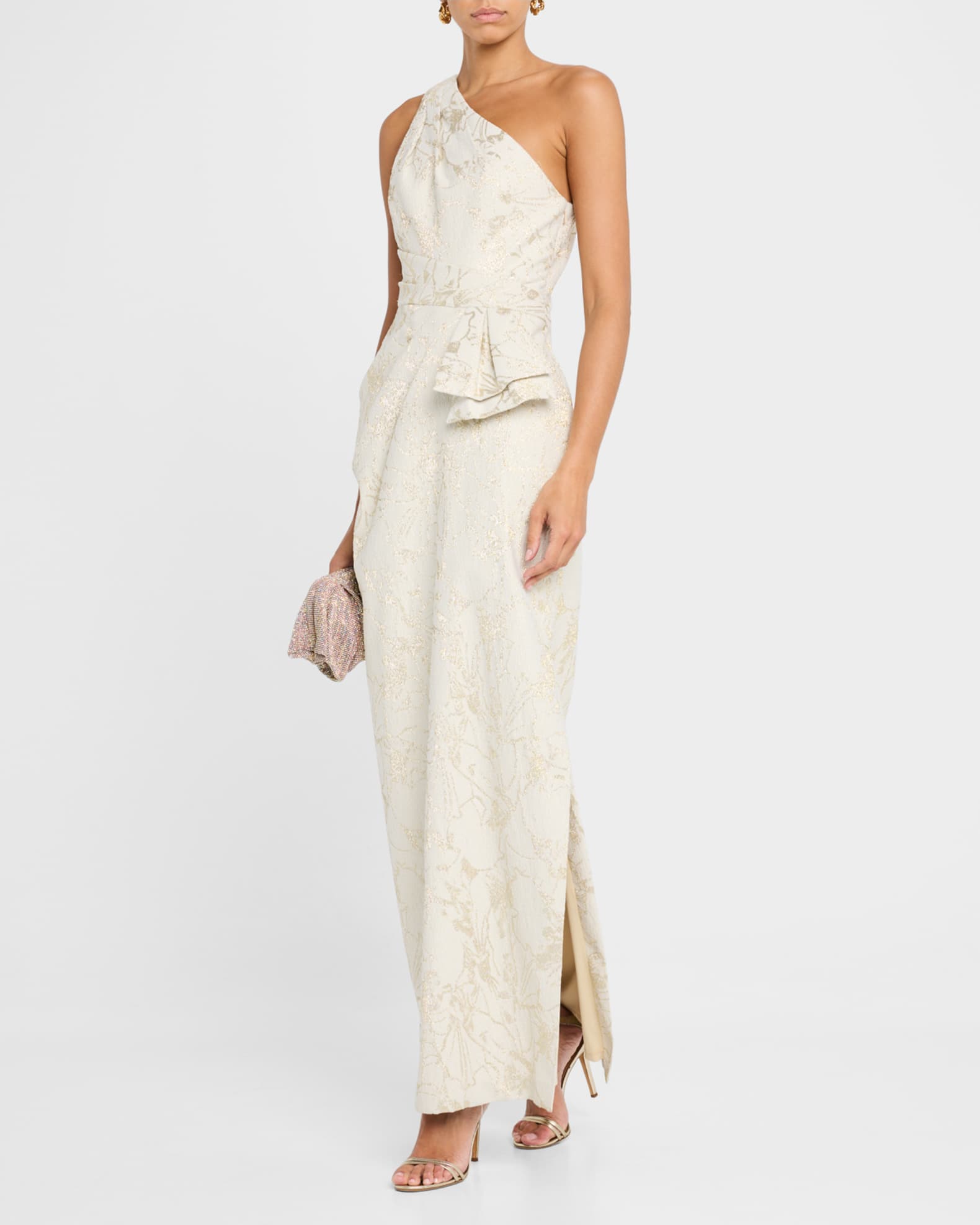 Aidan Mattox One-Shoulder Metallic Jacquard Column Gown | Neiman Marcus