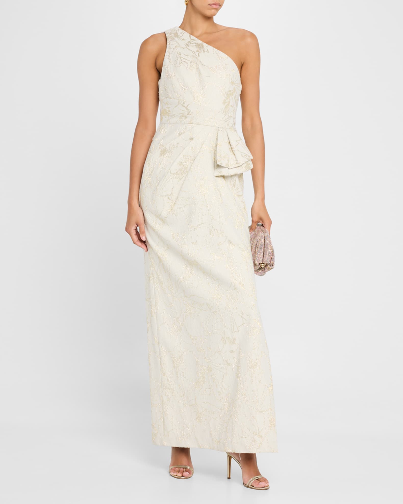 Aidan Mattox One-Shoulder Metallic Jacquard Column Gown | Neiman Marcus