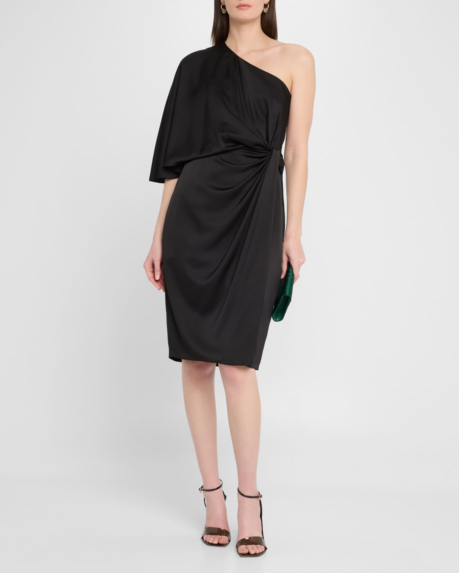 Aidan Mattox One-Shoulder Draped Cape Midi Dress | Neiman Marcus