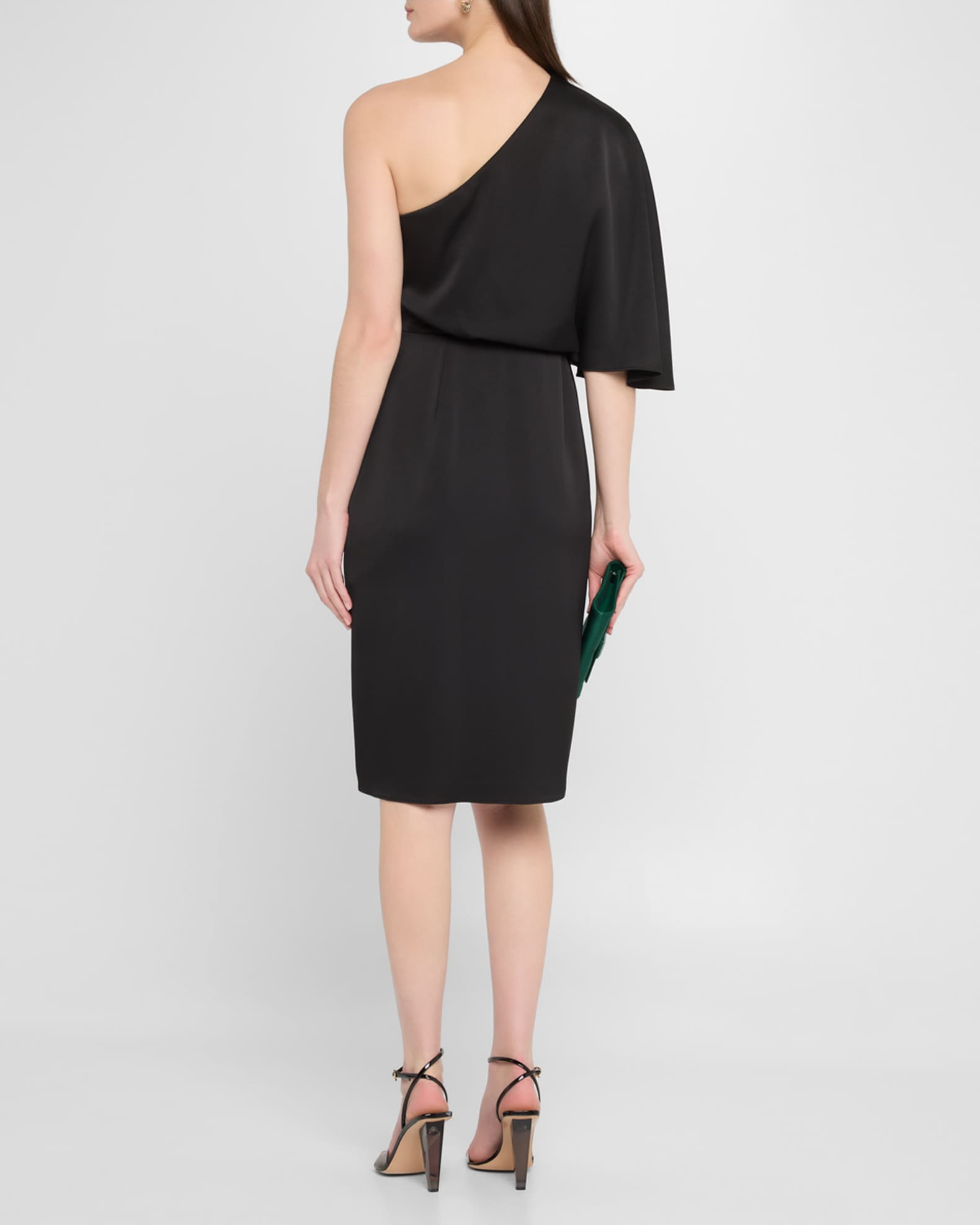 Aidan Mattox One-Shoulder Draped Cape Midi Dress | Neiman Marcus