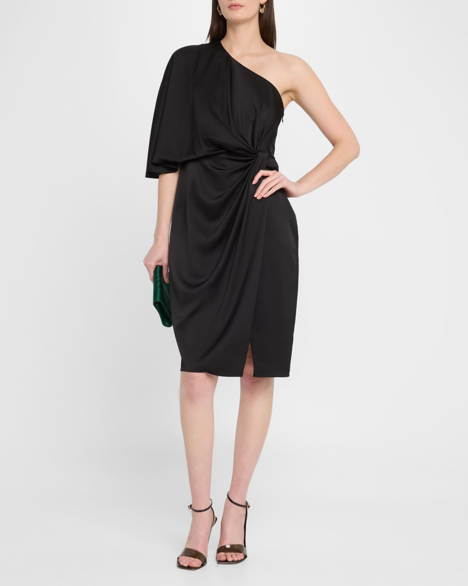 Aidan Mattox One-Shoulder Draped Cape Midi Dress | Neiman Marcus