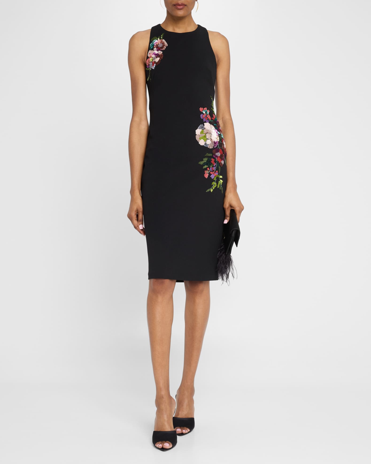Aidan Mattox Sequin Floral Crepe Midi Dress | Neiman Marcus