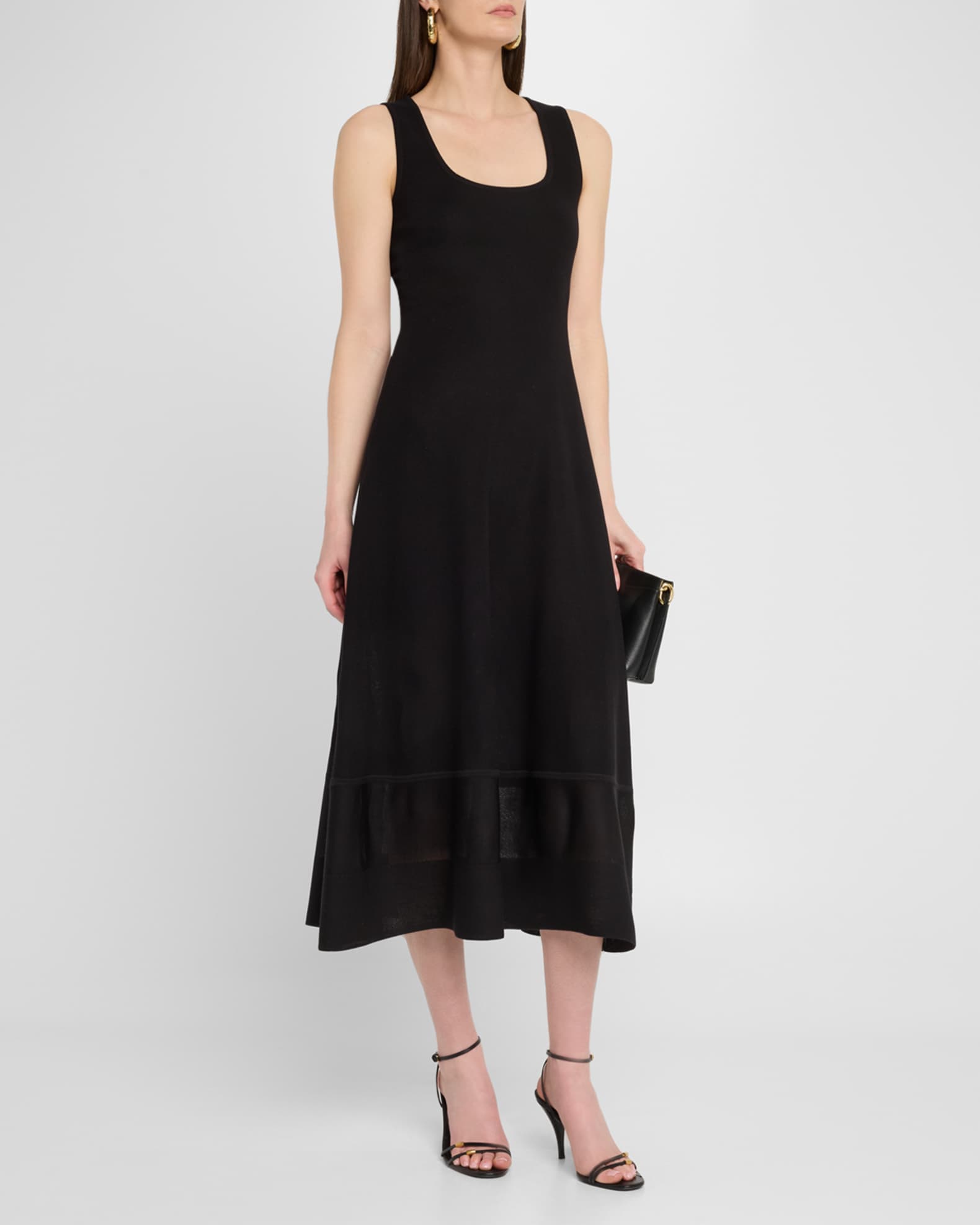Misook Modern-Fit Sheer Inset Knit Midi Dress | Neiman Marcus