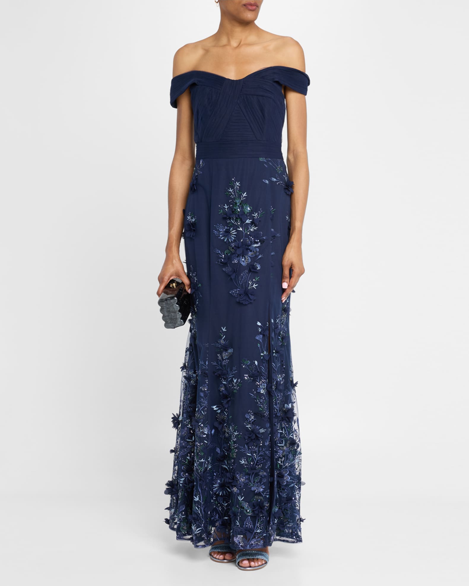 Aidan Mattox Embellished Floral-Embroidered Gown | Neiman Marcus