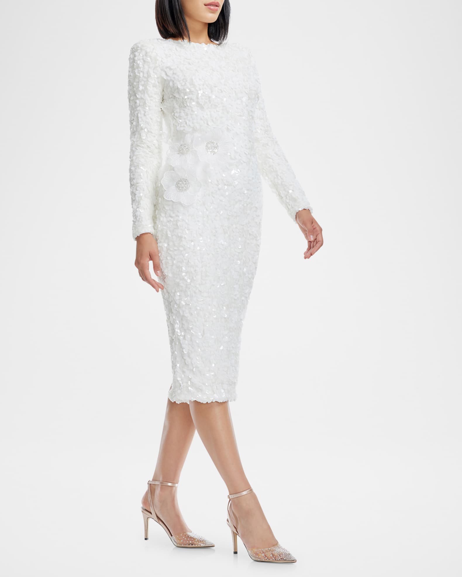 Dress the Population Black Label Emmalyn Sequin Floral Applique Midi Dress | Neiman Marcus