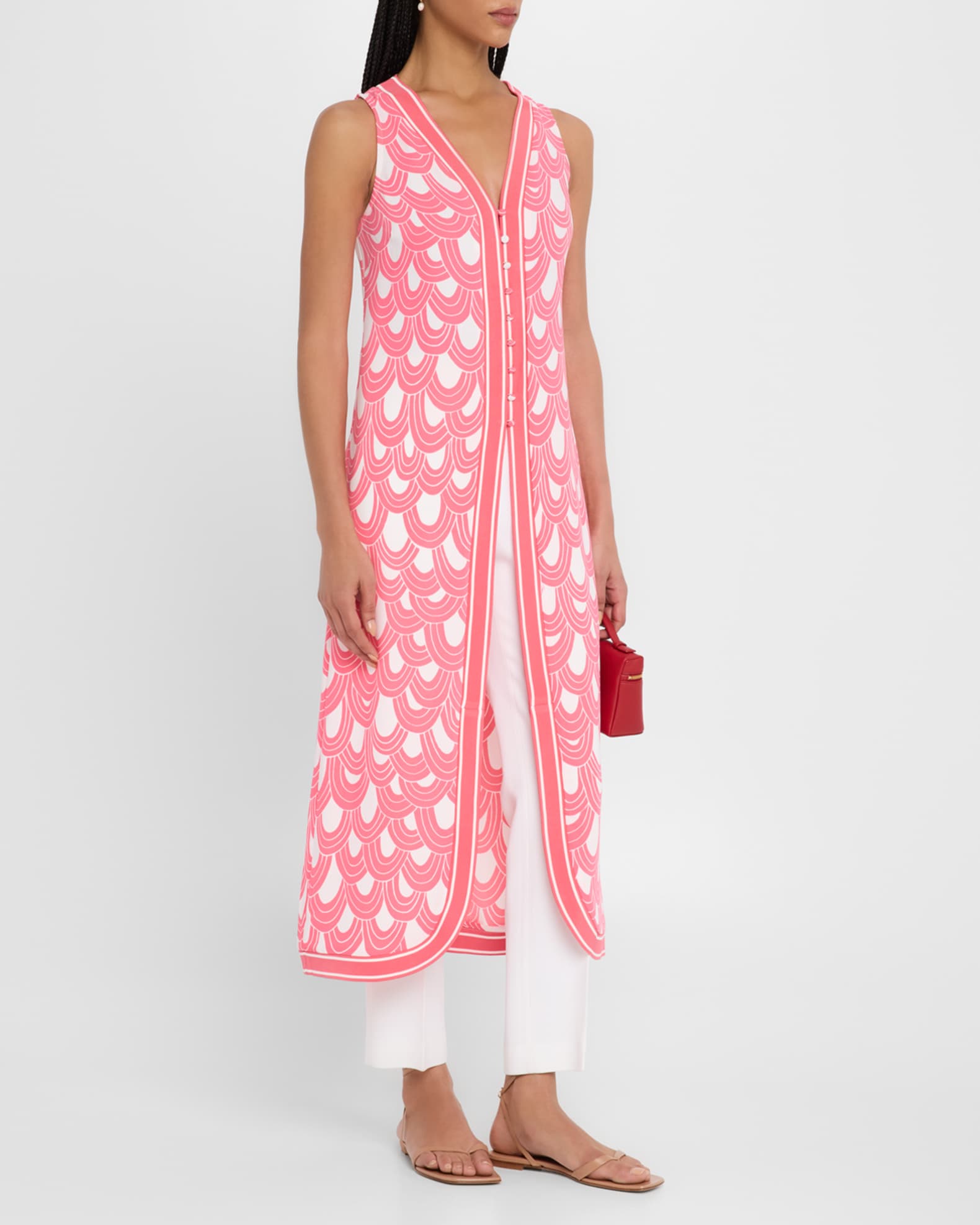 Trina Turk Slice Sleeveless Scallop-Print Long Top | Neiman Marcus