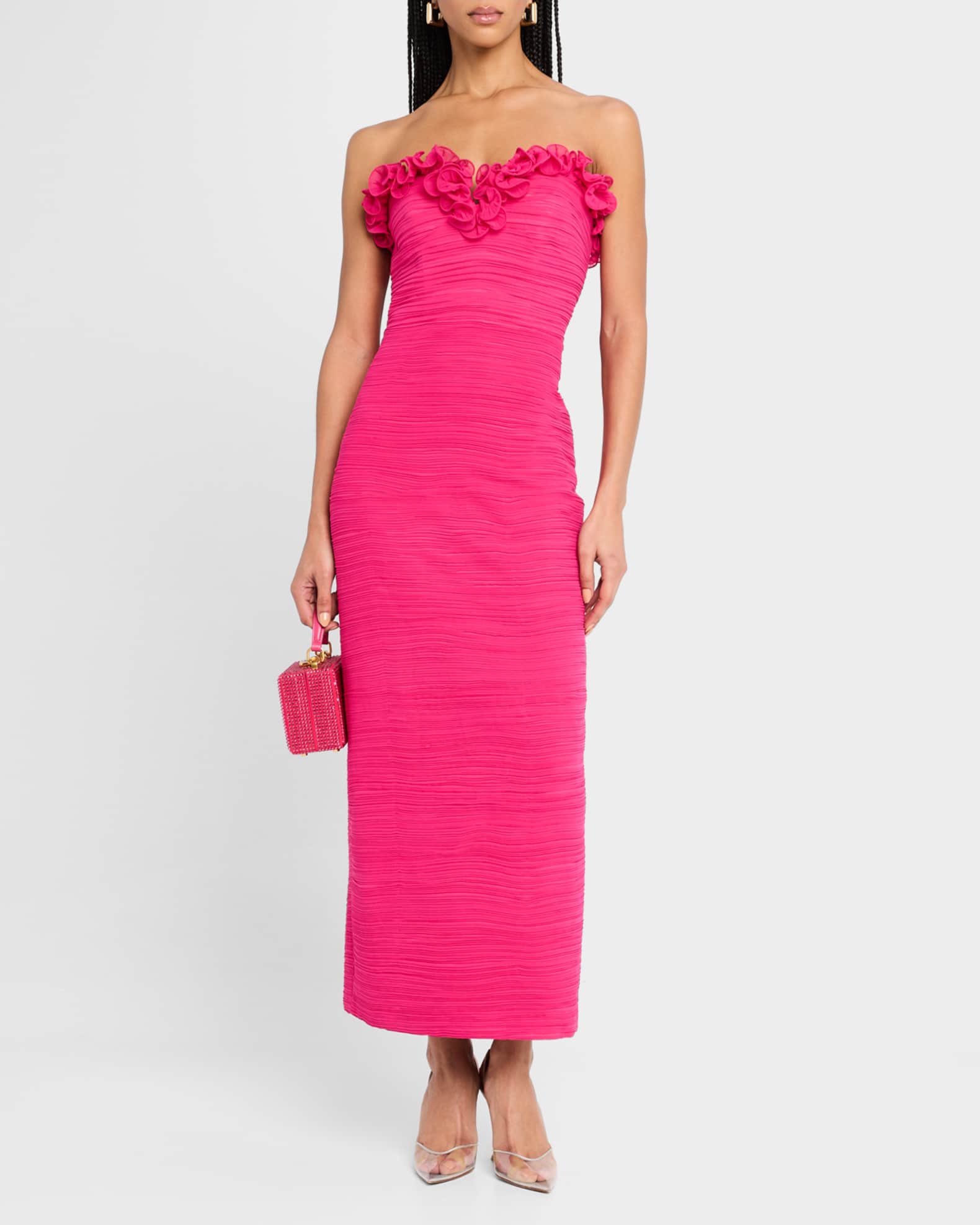 One33 Social Strapless Shirred Georgette Maxi Dress | Neiman Marcus