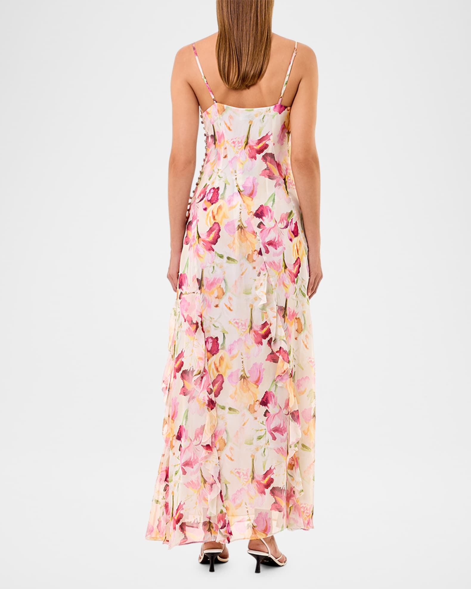 NICHOLAS Kamila Floral-Print Ruffle Gown | Neiman Marcus