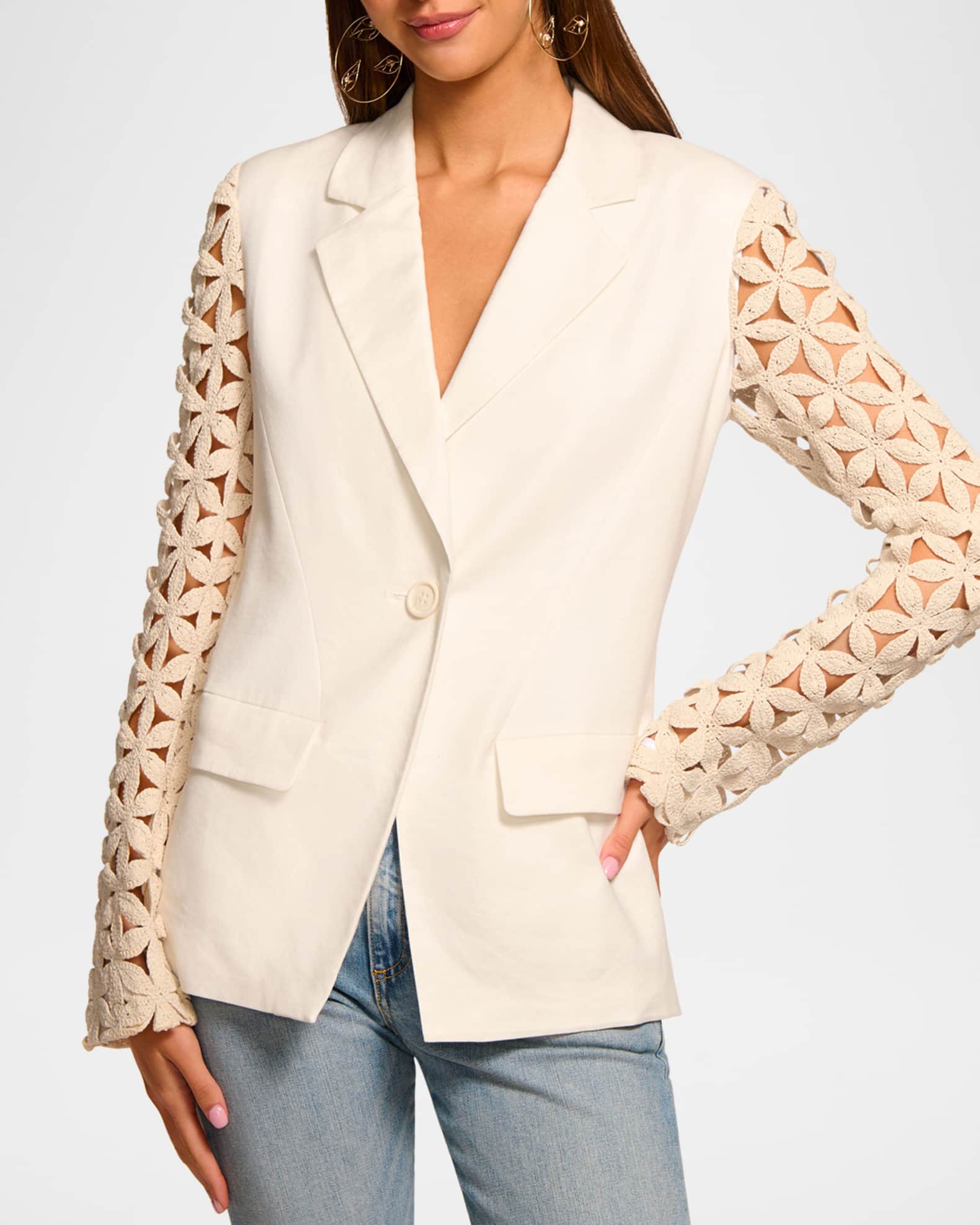 Ramy Brook Kelsey Crochet-Sleeve Blazer | Neiman Marcus