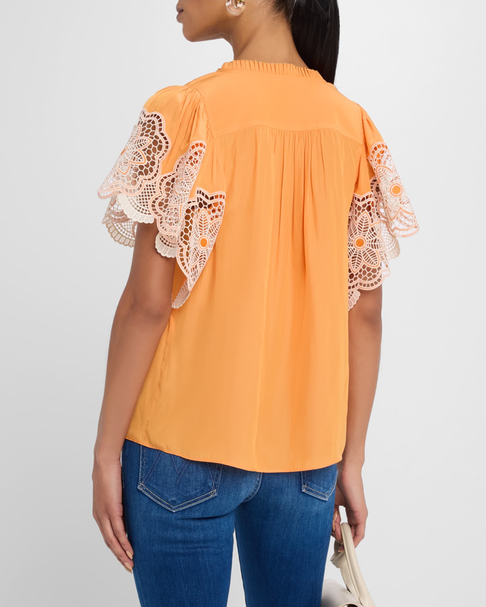 Ramy Brook Esti Embroidered-Sleeve Top | Neiman Marcus