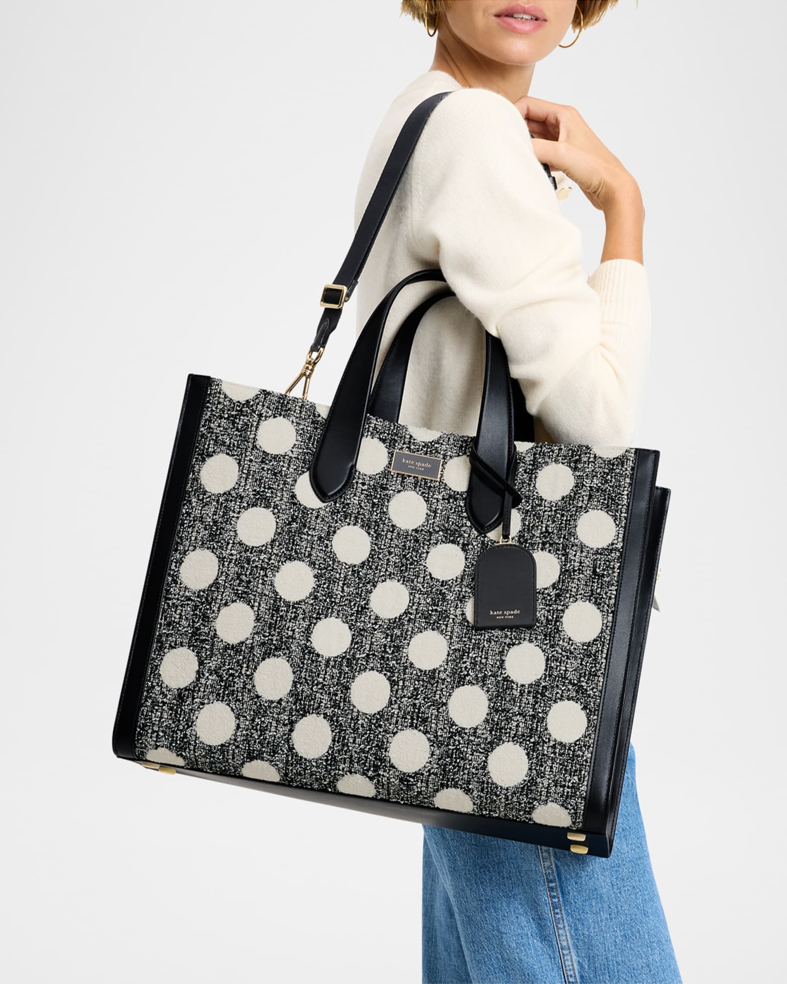 kate spade new york manhattan large polk dot tweed tote bag | Neiman Marcus
