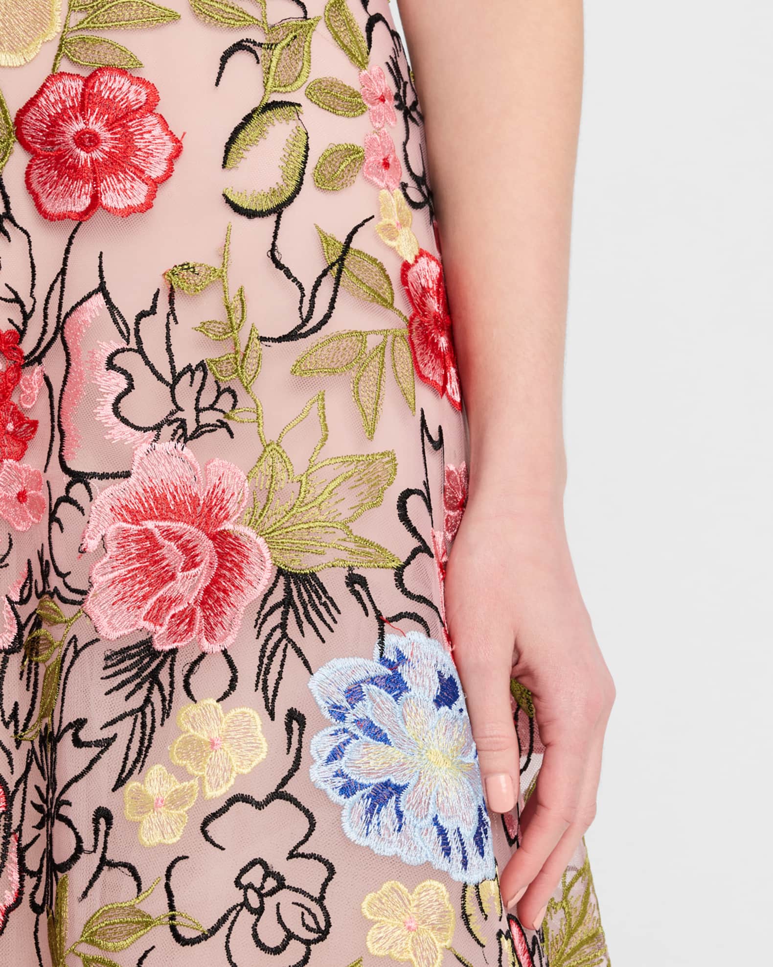 Rickie Freeman for Teri Jon Embroidered High-Low Maxi Dress | Neiman Marcus