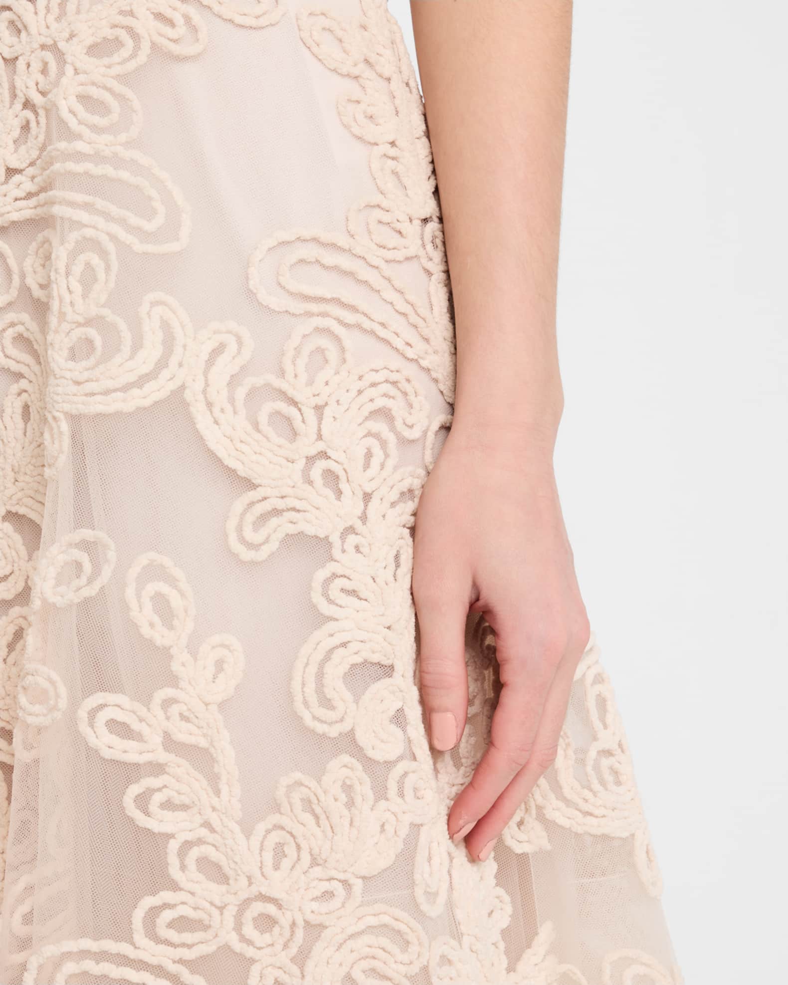 Rickie Freeman for Teri Jon Macrame-Embroidered Illusion Maxi Dress ...