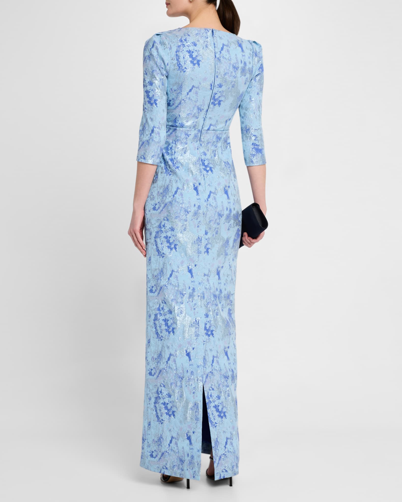 Rickie Freeman for Teri Jon Pleated Metallic Jacquard Column Gown ...