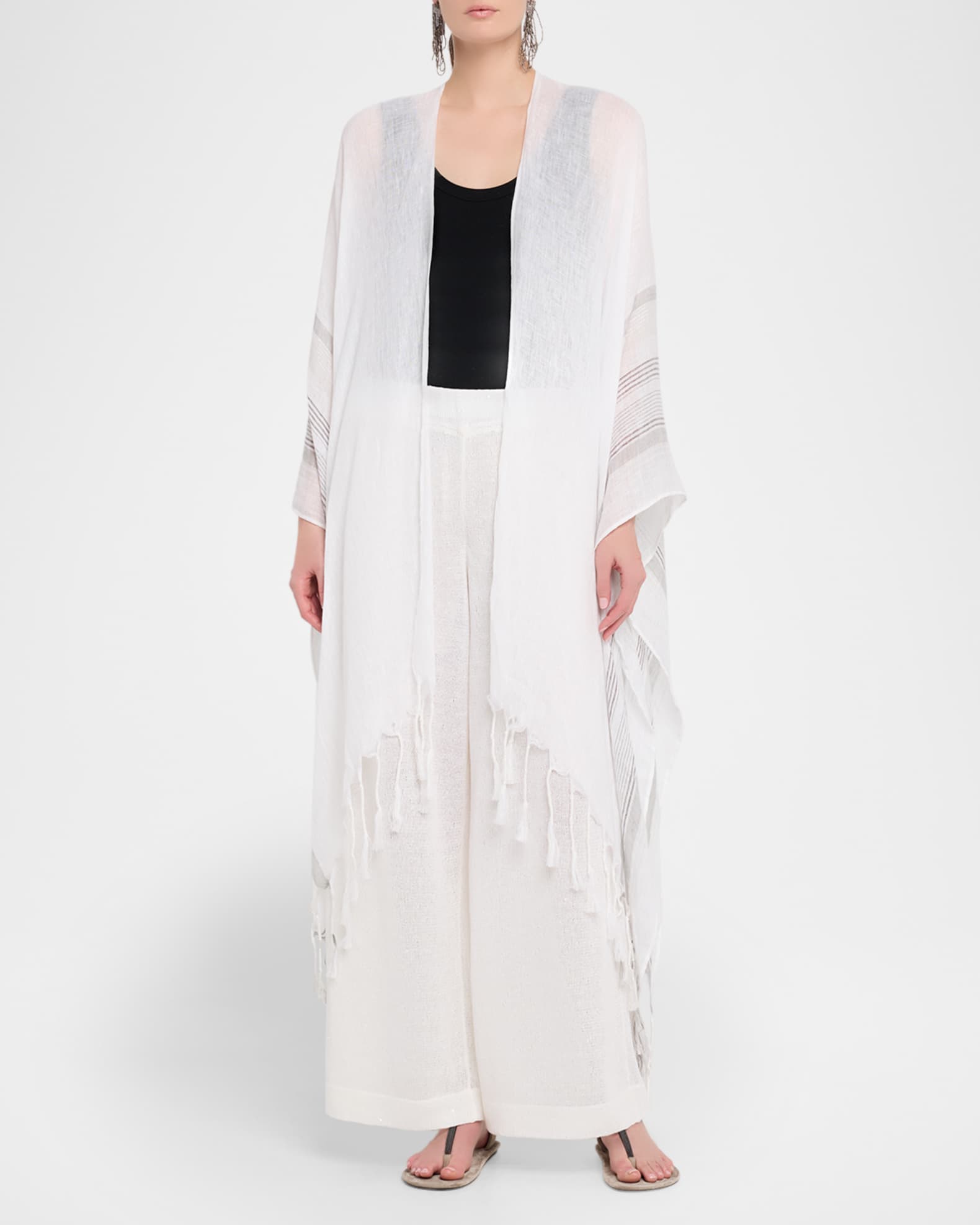 Brunello Cucinelli Metallic Striped Cotton-Linen Cape | Neiman Marcus