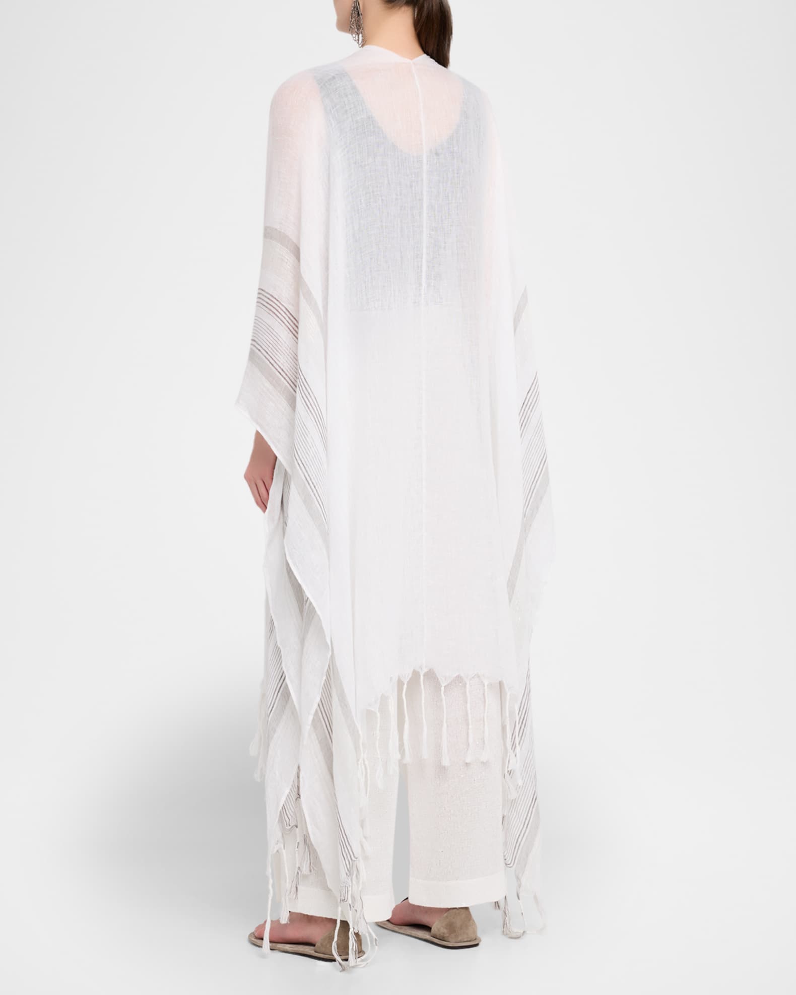 Brunello Cucinelli Metallic Striped Cotton-Linen Cape | Neiman Marcus