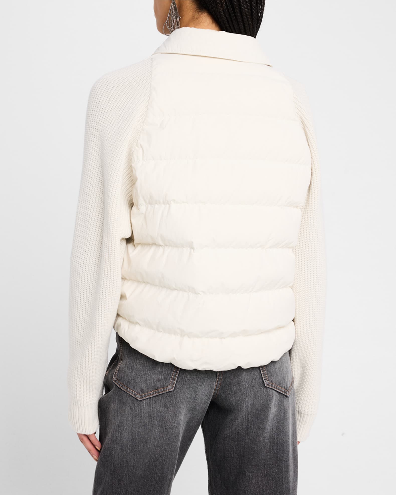 Brunello Cucinelli Knit-Sleeve Techno Crinkled Cotton Padded Jacket ...