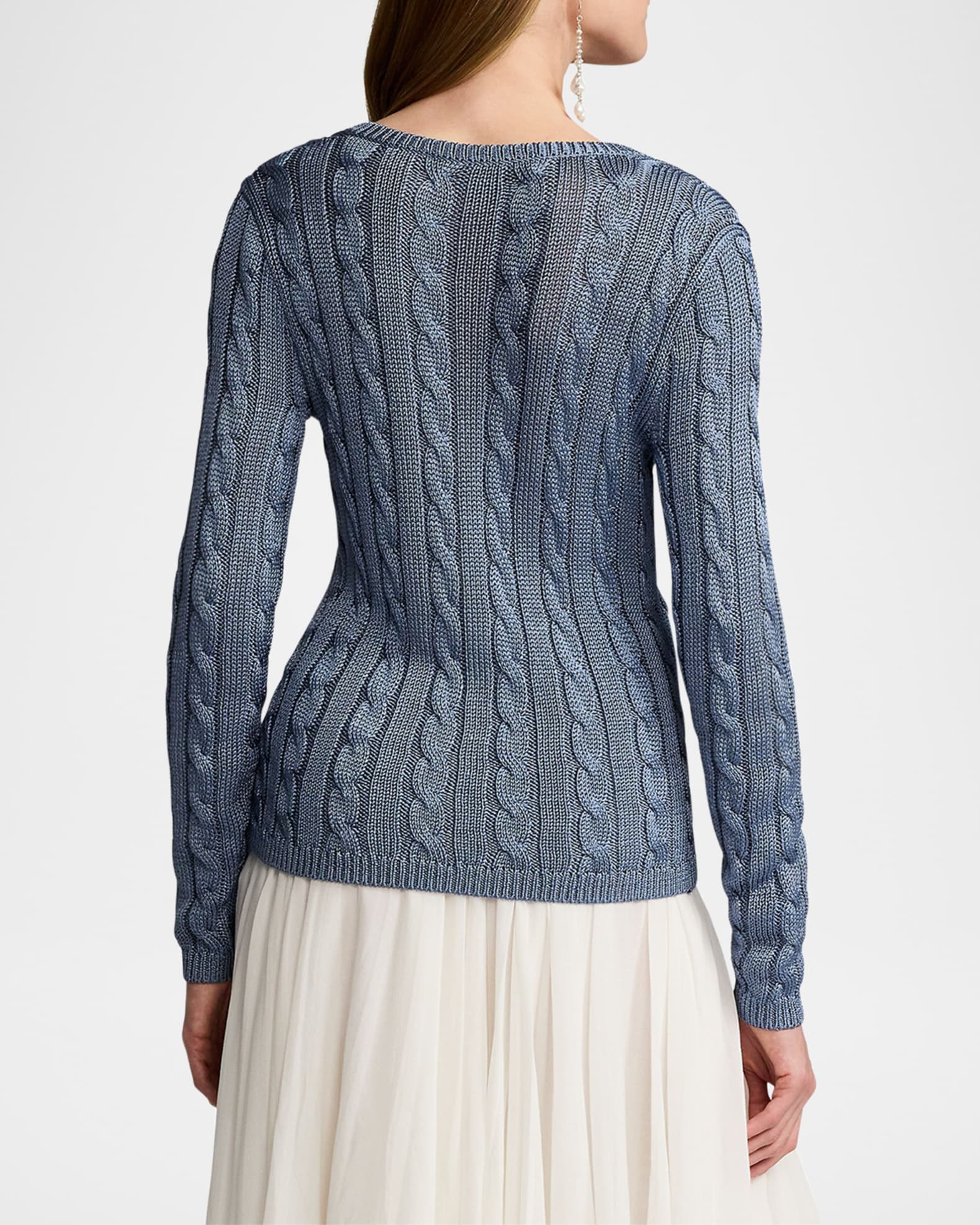 Ralph Lauren Collection V-Neck High Shine Silk Cable Knit Sweater ...