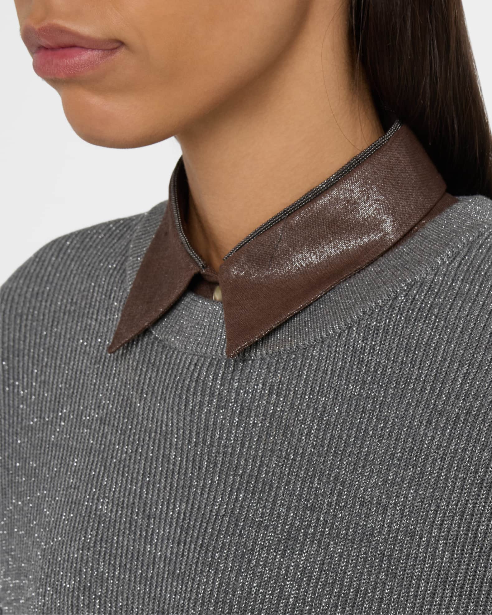 Brunello Cucinelli Lurex Cotton Metallic English Rib Knit Sweater ...