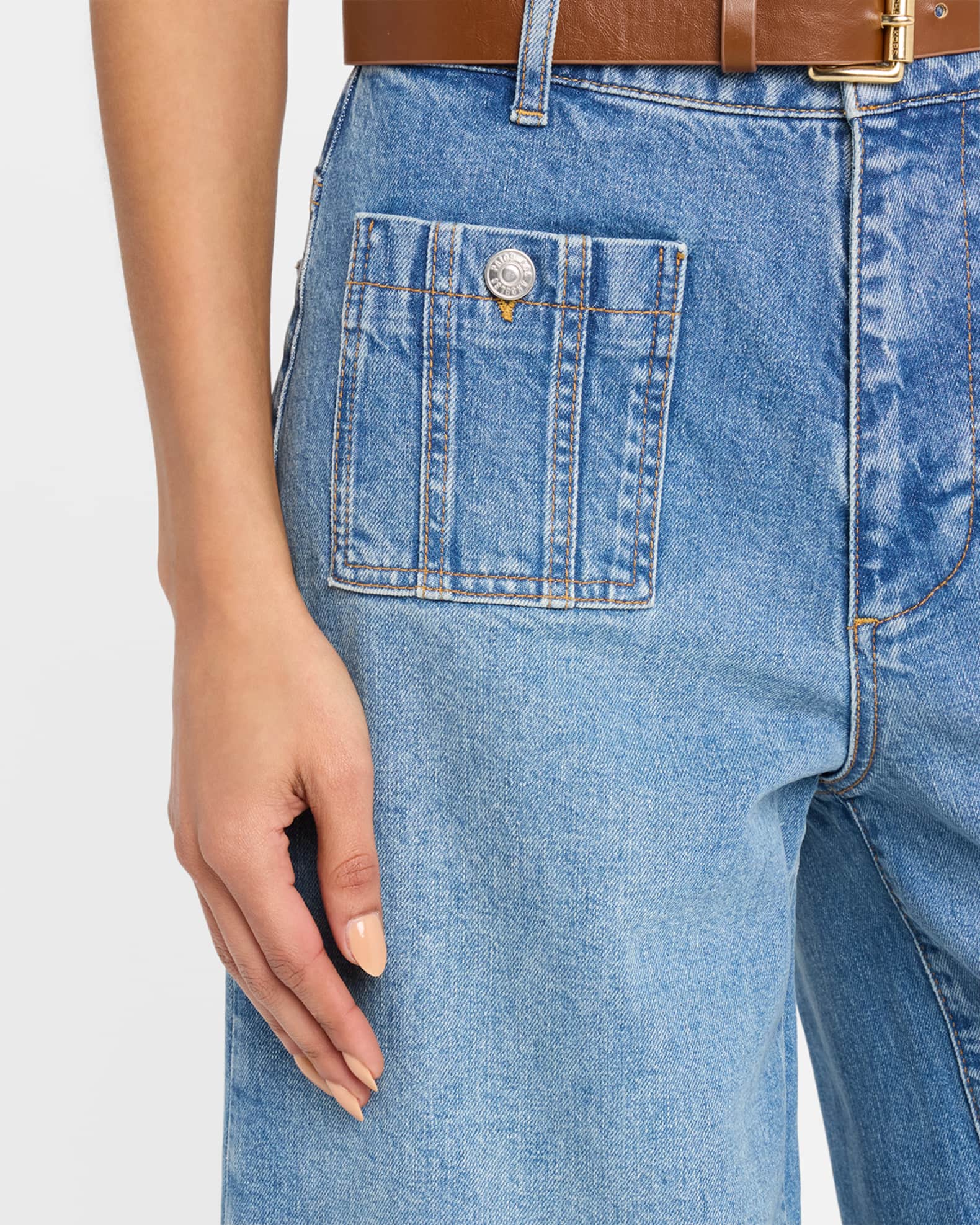 PAIGE Lola Wide-Leg Jeans with Seamed Patch Pockets | Neiman Marcus