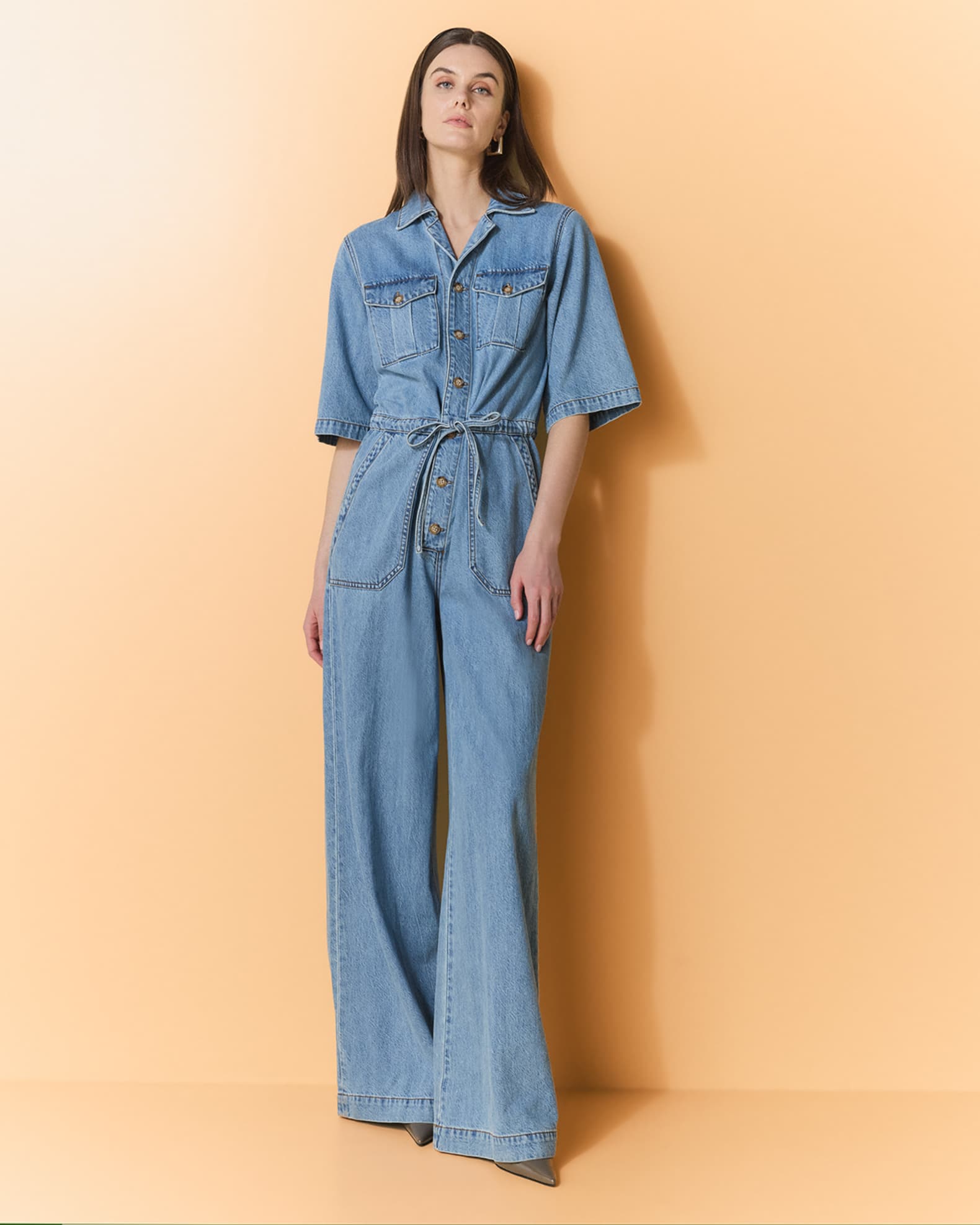 PAIGE Rumi Wide-Leg Denim Jumpsuit | Neiman Marcus