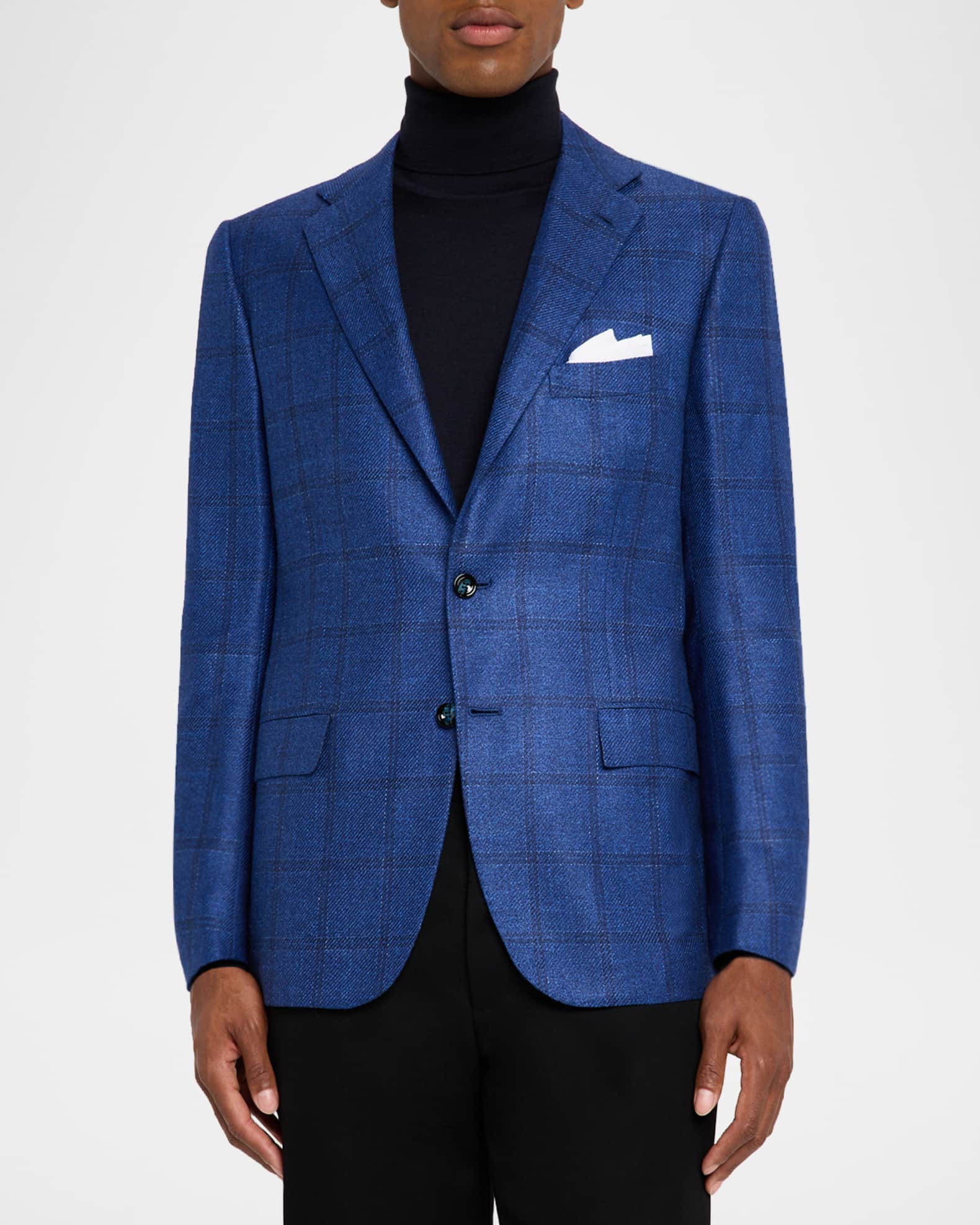 Kiton Men's Windowpane Check Single-Breasted Sport Coat | Neiman Marcus