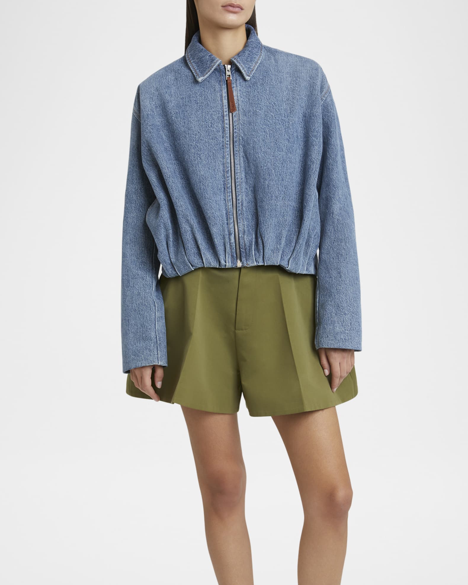 Loewe Draped Denim Bomber Jacket | Neiman Marcus