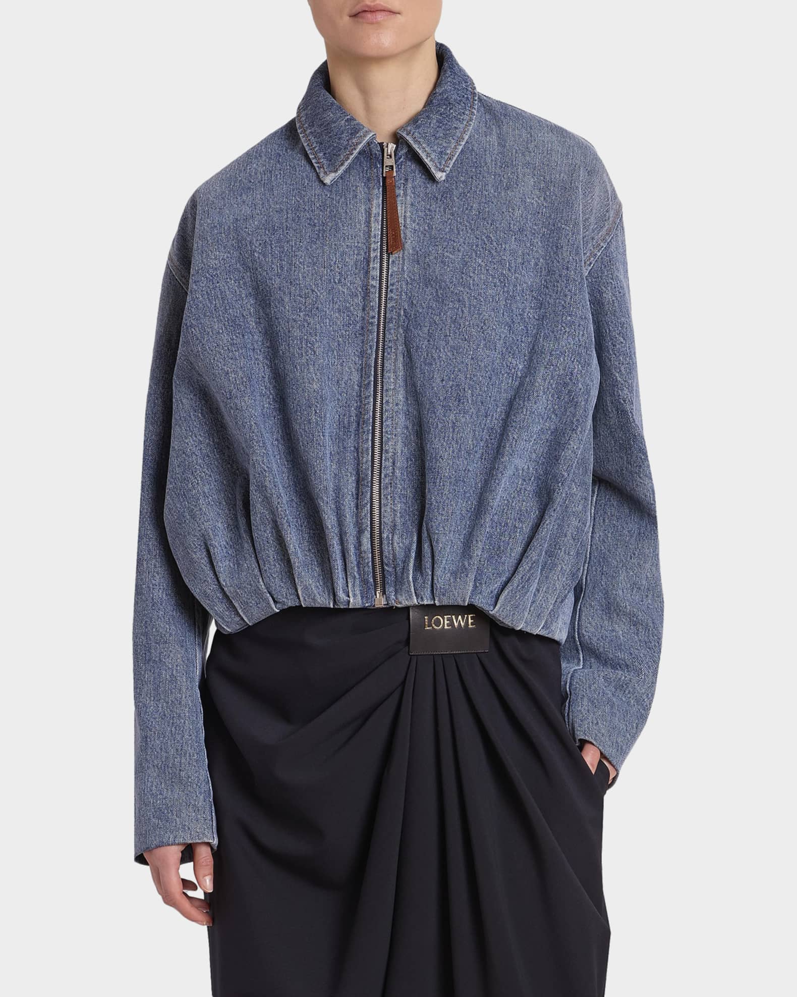 Loewe Draped Denim Bomber Jacket | Neiman Marcus