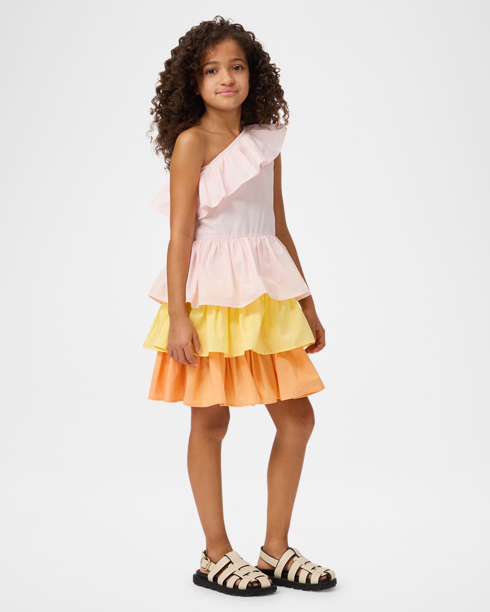 Girl's Cora Tiered Tricolor Dress | Neiman Marcus