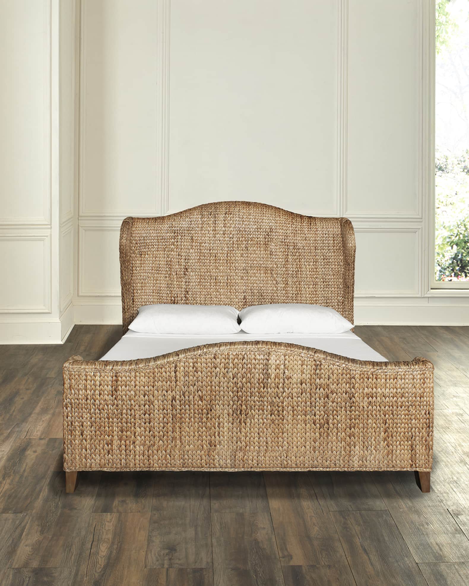 Worlds Away Jovi Water Hyacinth King Wingback Bed | Neiman Marcus