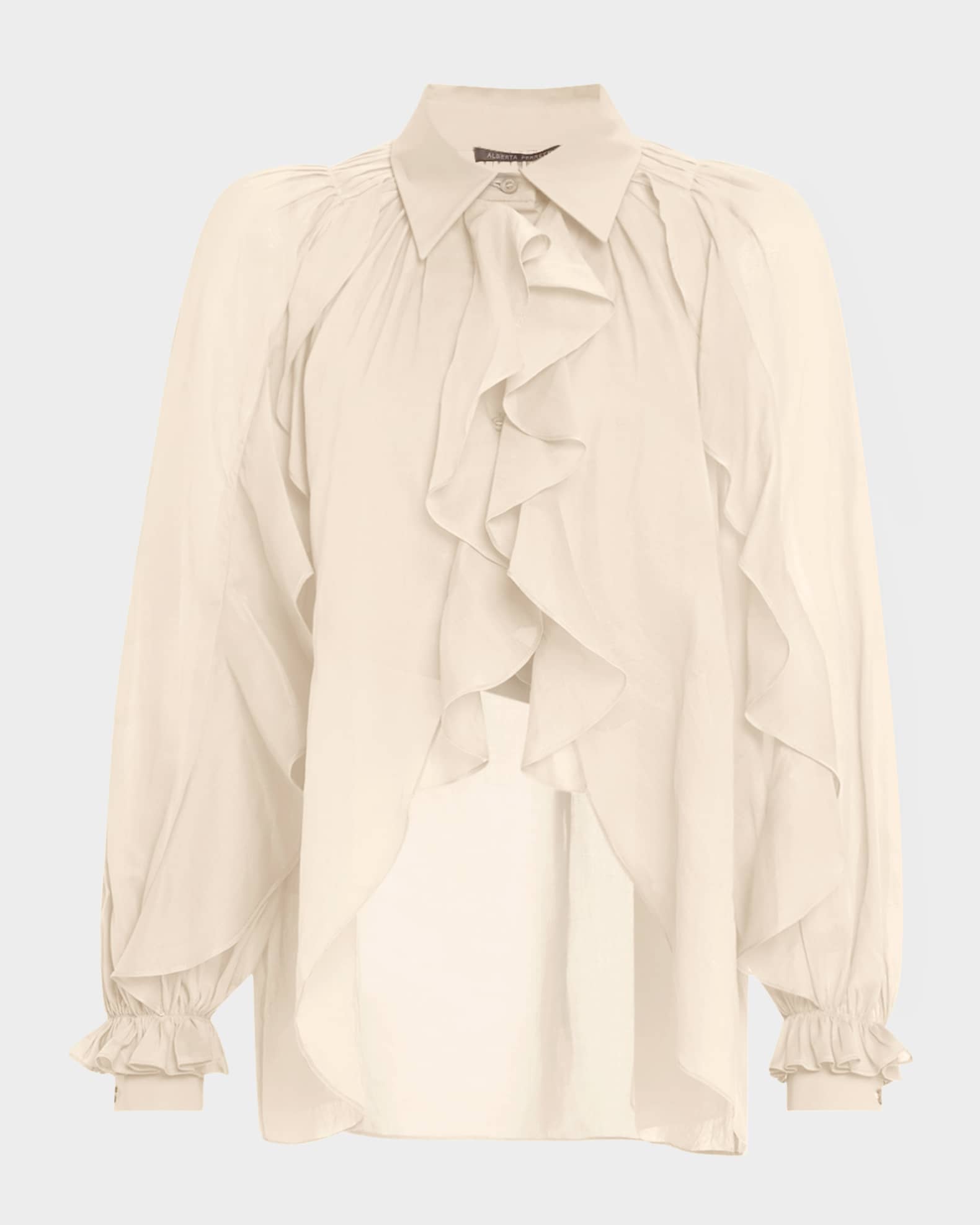 Alberta Ferretti Ruffle High-Low Button-Down Blouse | Neiman Marcus