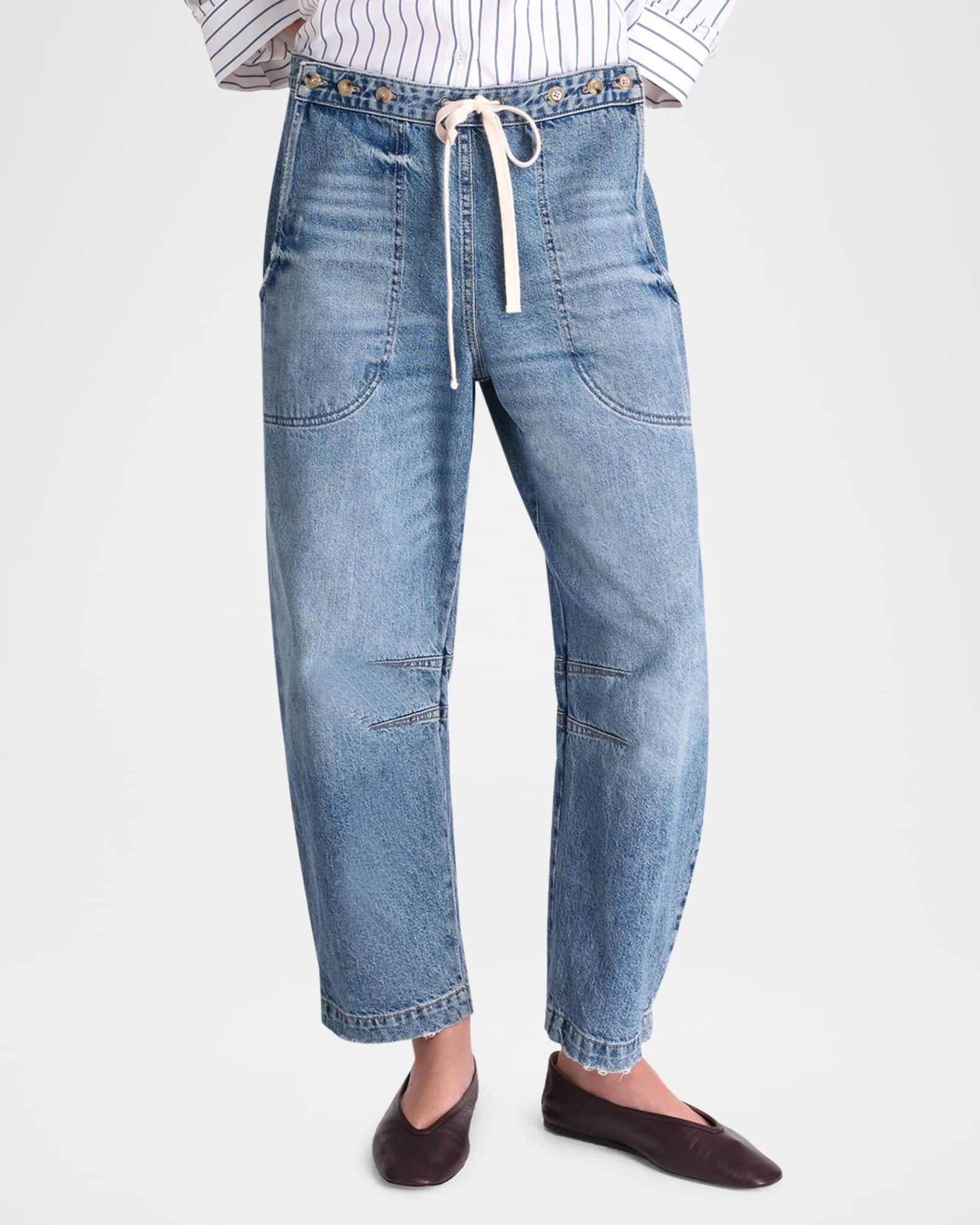TWP Jetties Beach Drawstring Barrel-Leg Jeans | Neiman Marcus