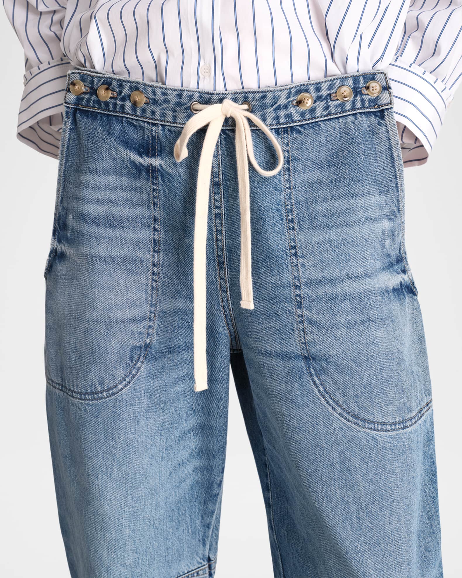 TWP Jetties Beach Drawstring Barrel-Leg Jeans | Neiman Marcus