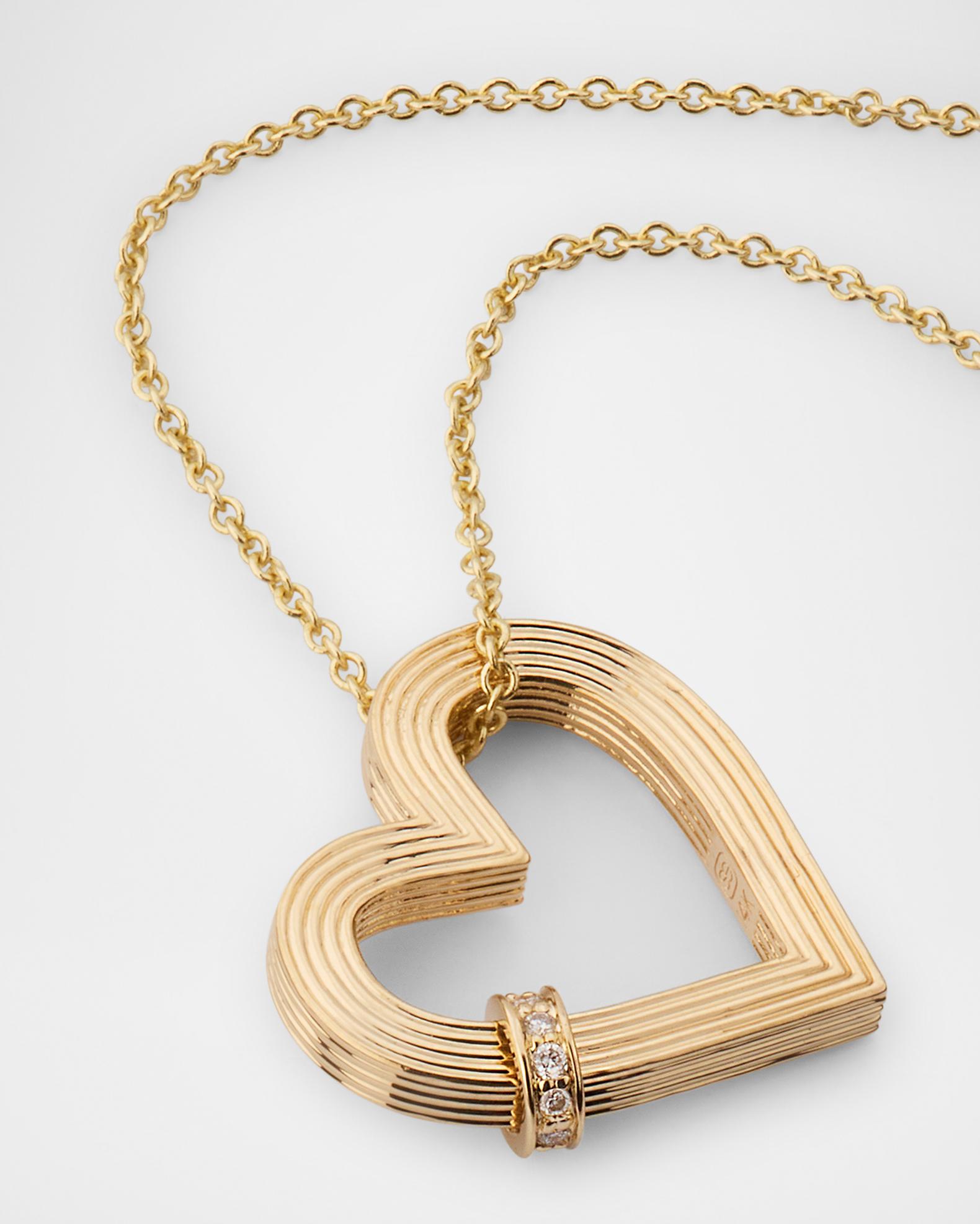 Sydney Evan Fluted Diamond Rondelle Heart Charm Necklace | Neiman Marcus