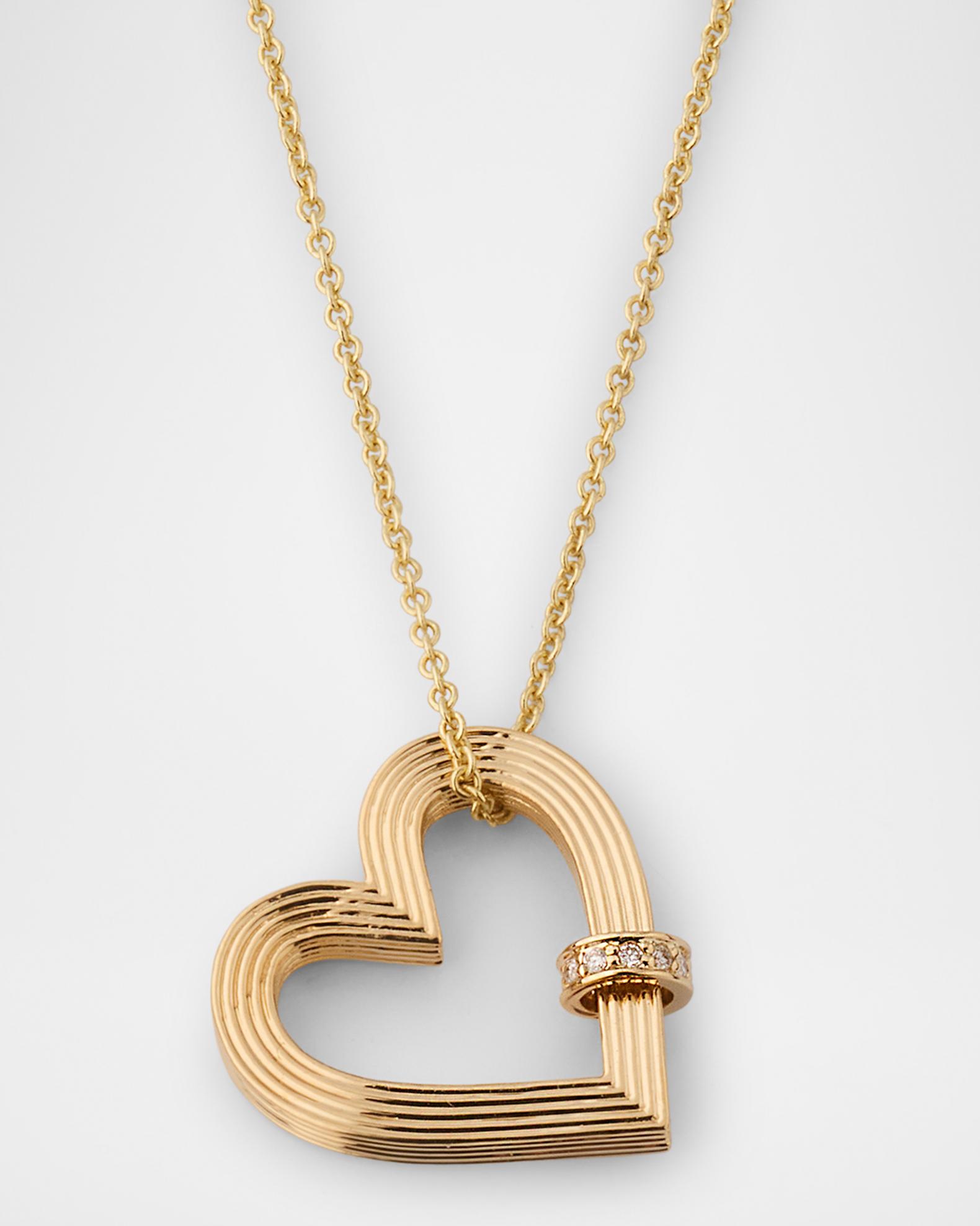 Sydney Evan Fluted Diamond Rondelle Heart Charm Necklace | Neiman Marcus