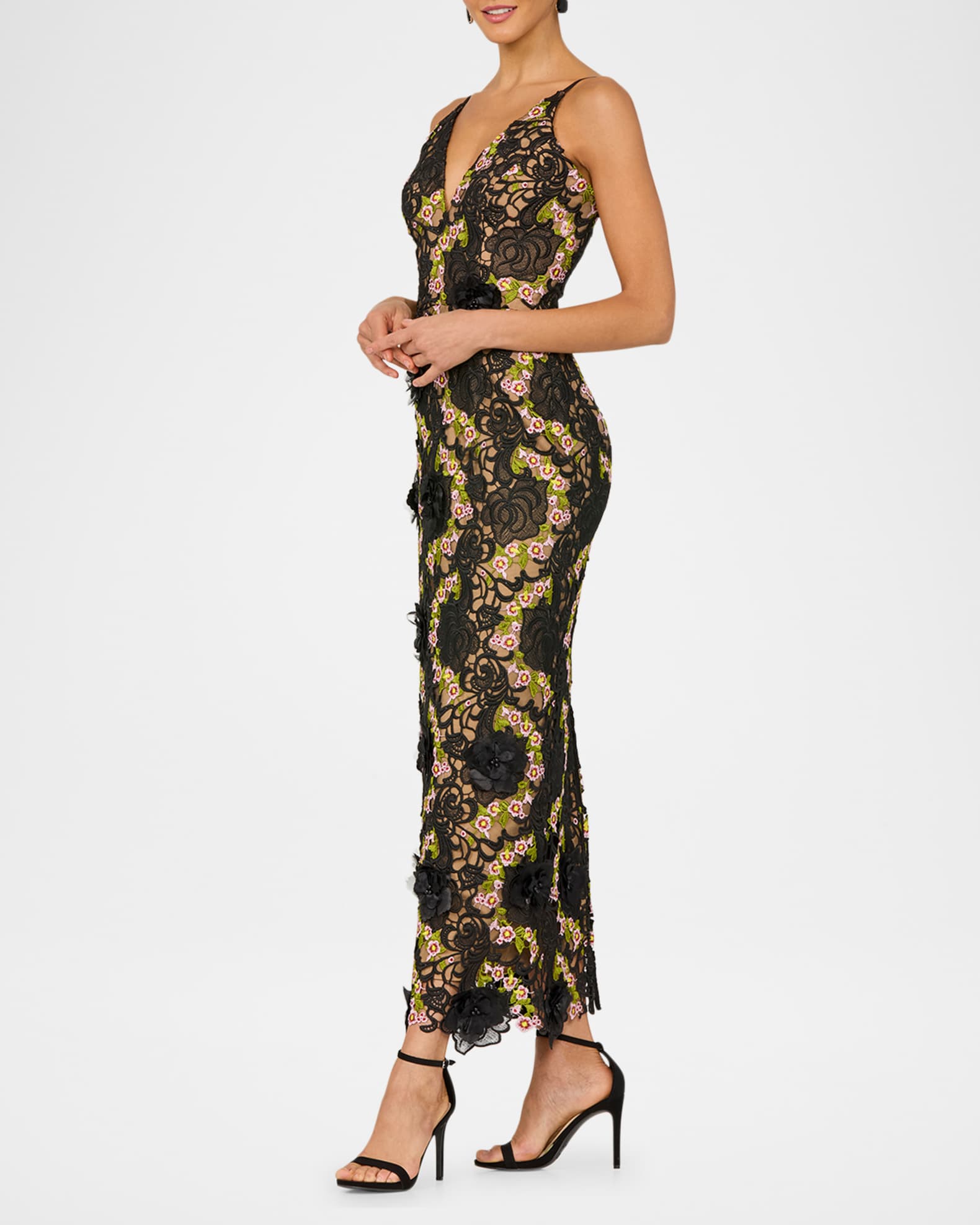 HELSI Norah Floral Lace Column Midi Dress | Neiman Marcus