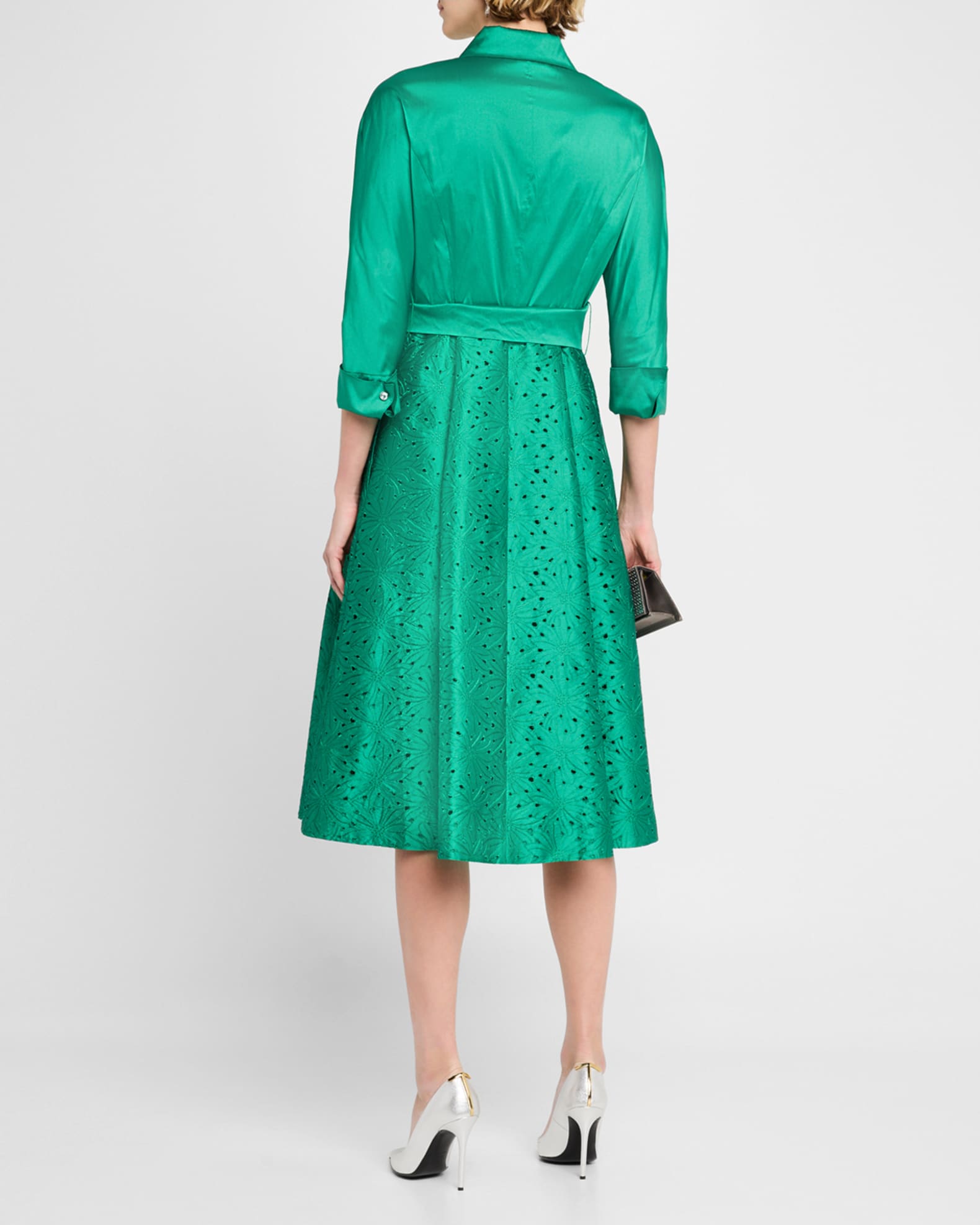 Rickie Freeman for Teri Jon Eyelet Embroidered Taffeta Midi Shirtdress ...