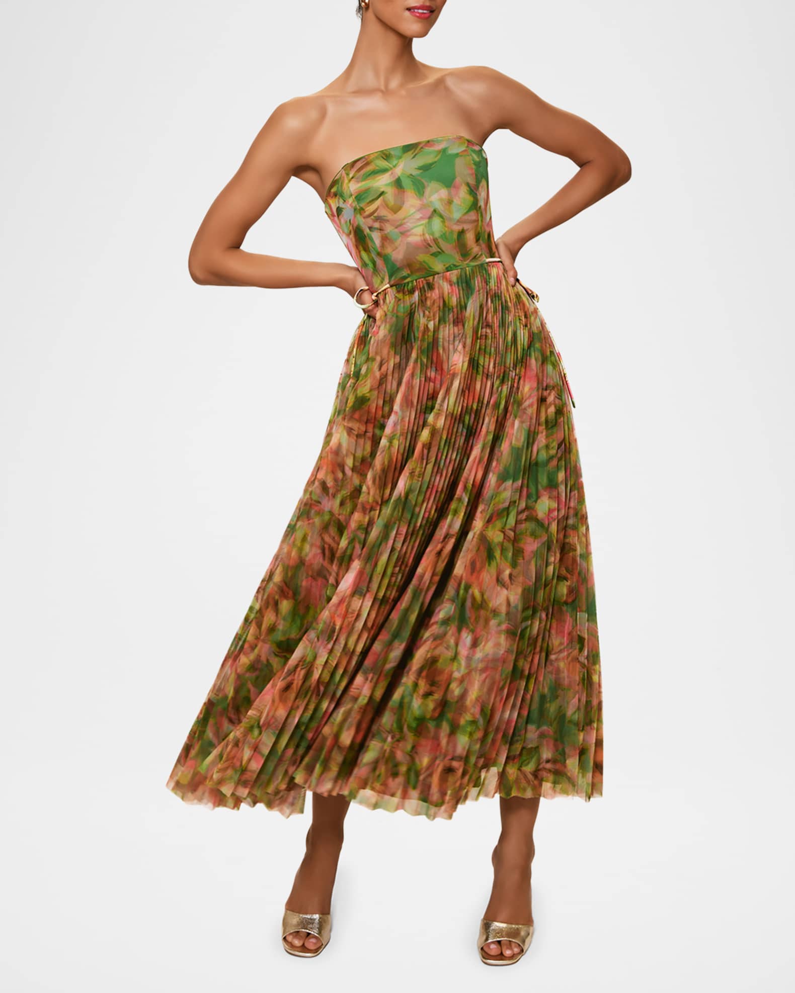 Hutch Costella Pleated Floral-Print Tulle Gown | Neiman Marcus