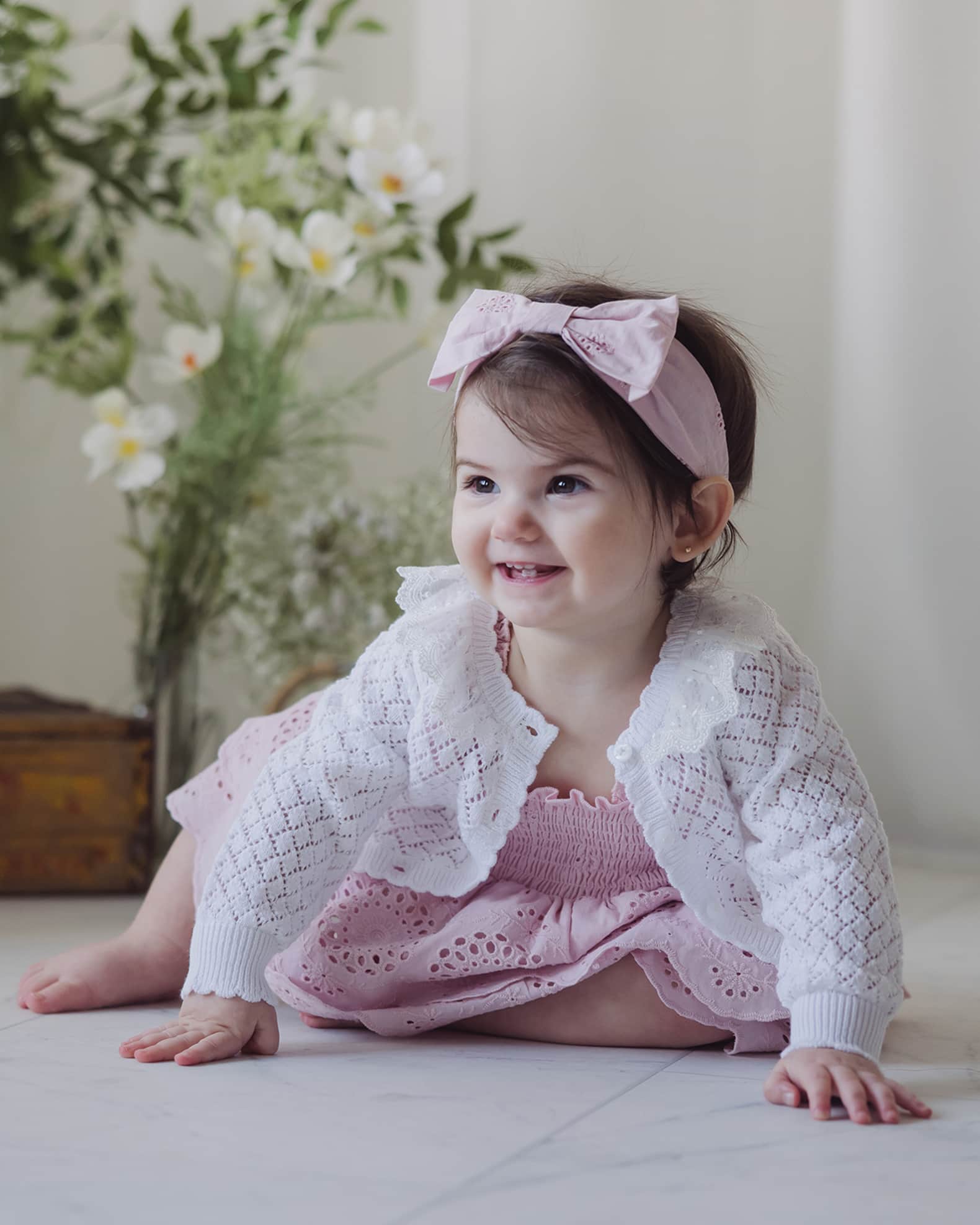 Miniclasix Girl's Pointelle Lace-Trim Cardigan, Size 3M-24M | Neiman Marcus