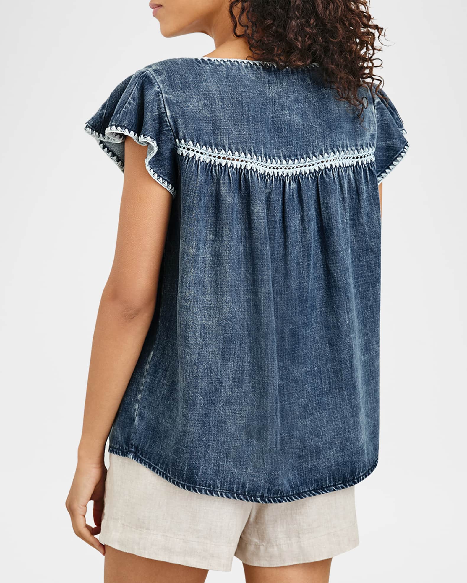 Rails Tafia Embroidered Flutter-Sleeve Blouse | Neiman Marcus