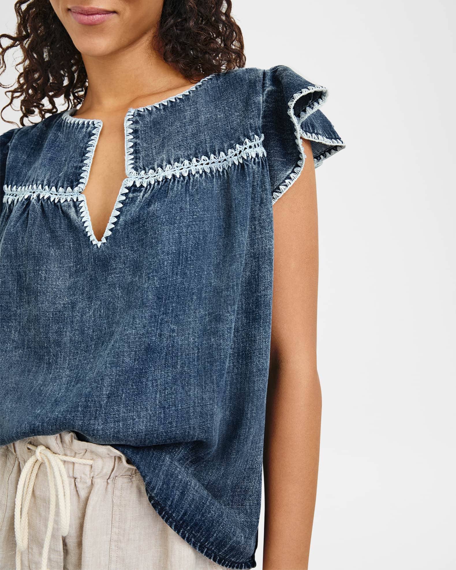 Rails Tafia Embroidered Flutter-Sleeve Blouse | Neiman Marcus